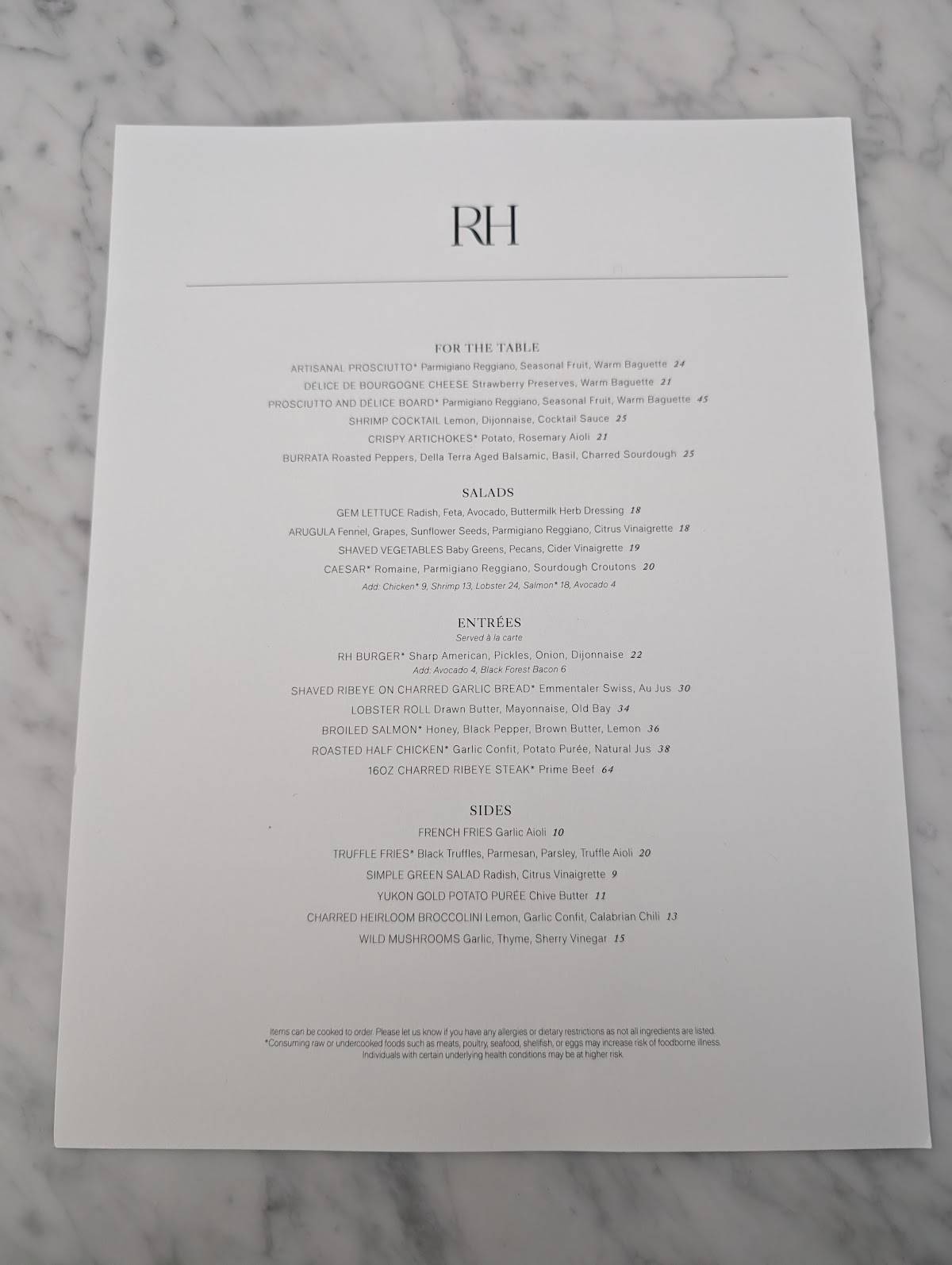 Menu at RH Rooftop Restaurant West Palm, West Palm Beach