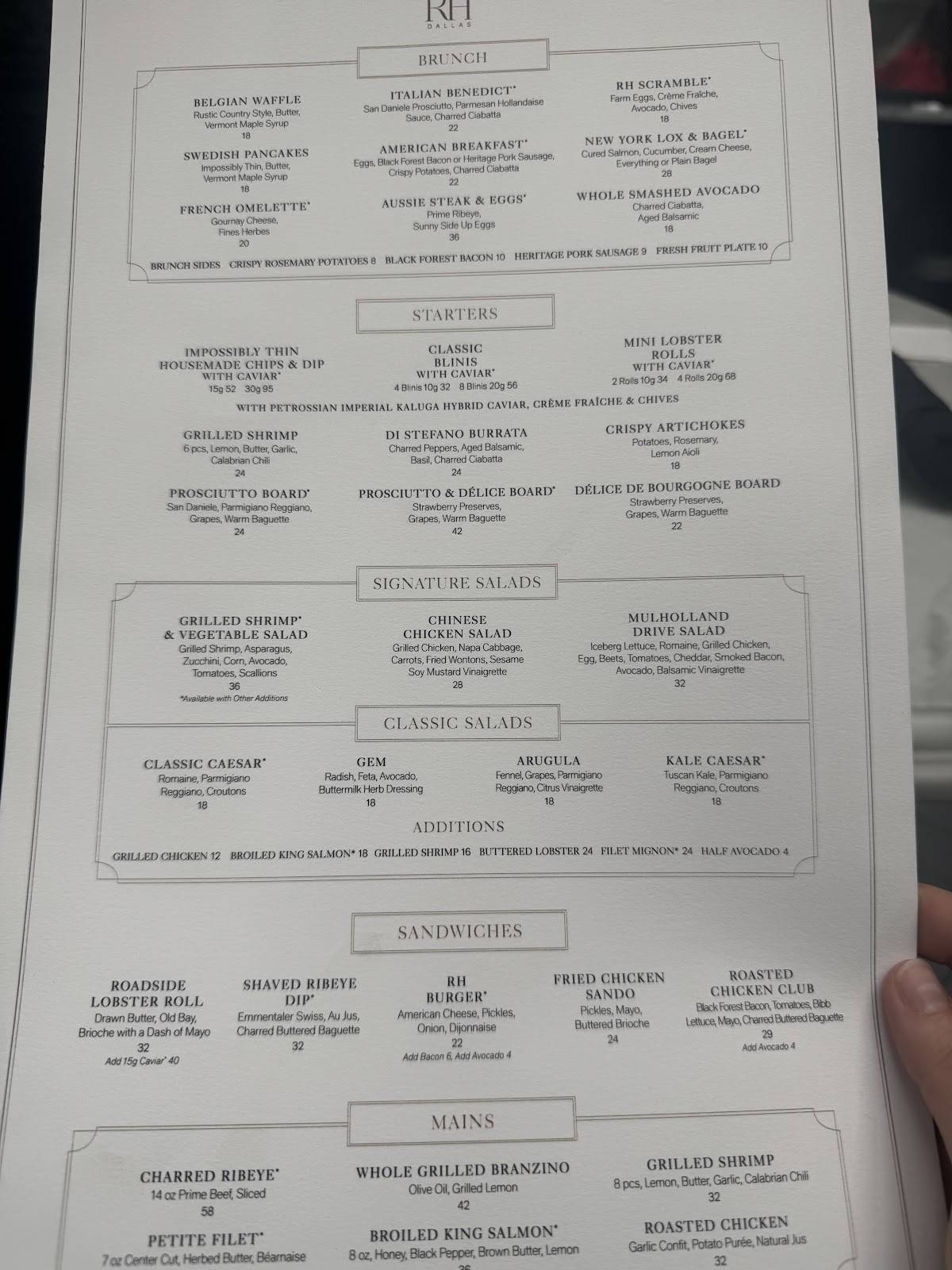 Menu at RH Rooftop Restaurant at RH Dallas, Dallas