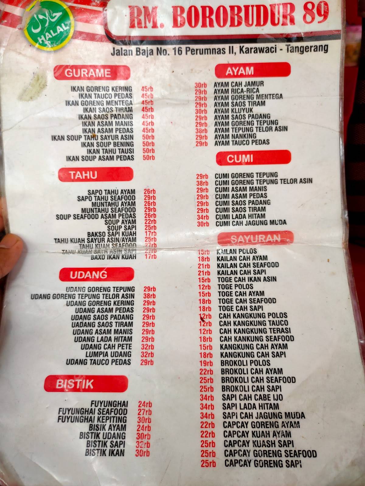Menu at RM. BOROBUDUR 89 restaurant, Indonesia