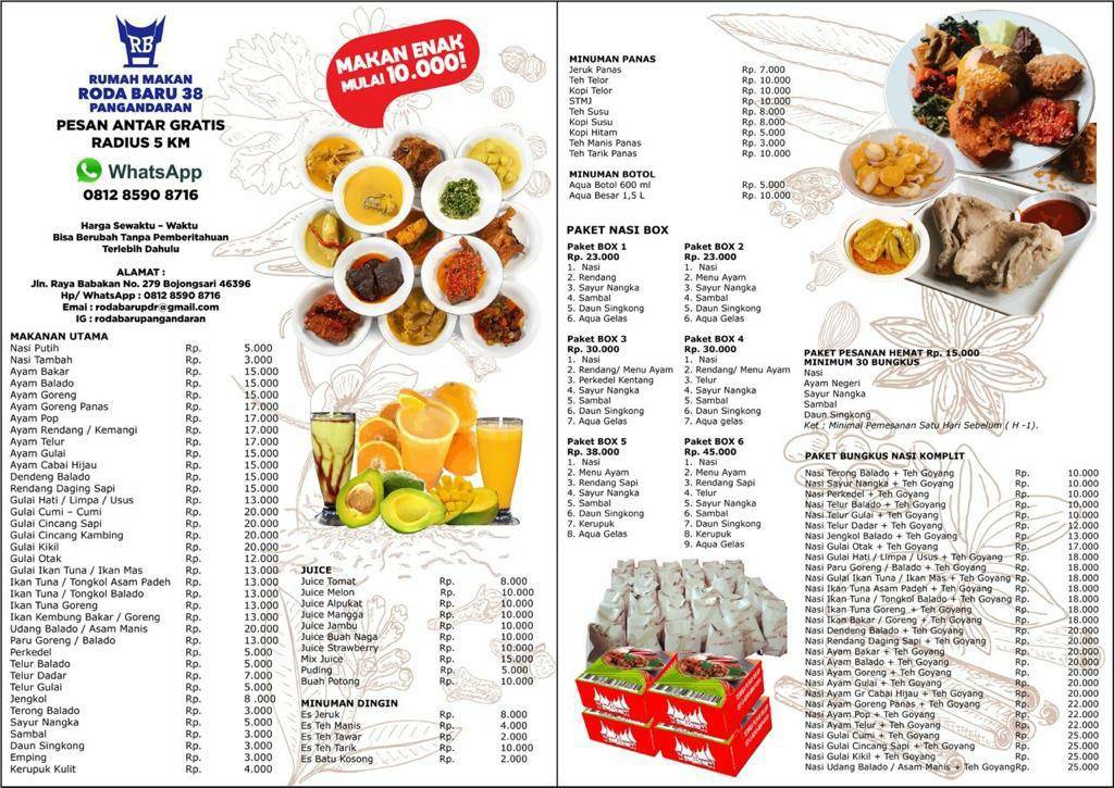 Menu at RM Padang Roda Baru Pangandaran, Indonesia