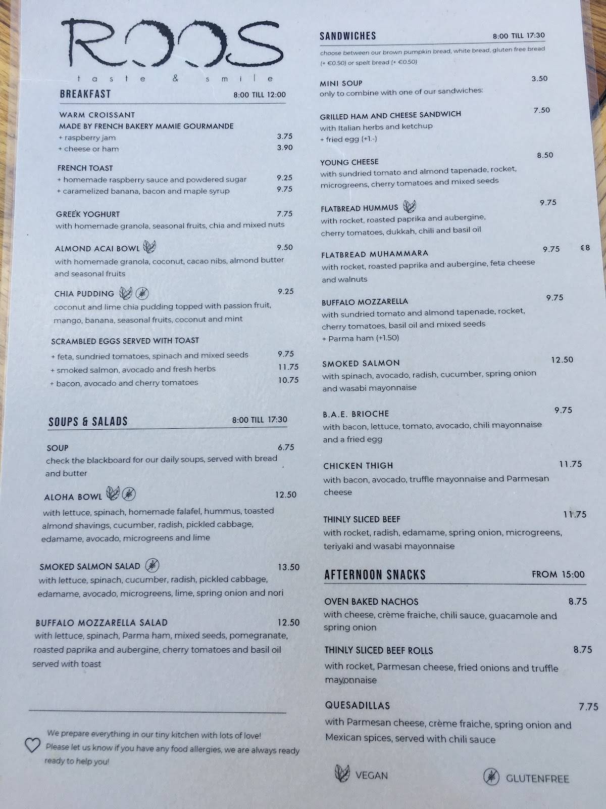 Speisekarte von ROOS -Taste & Smile, Leiden