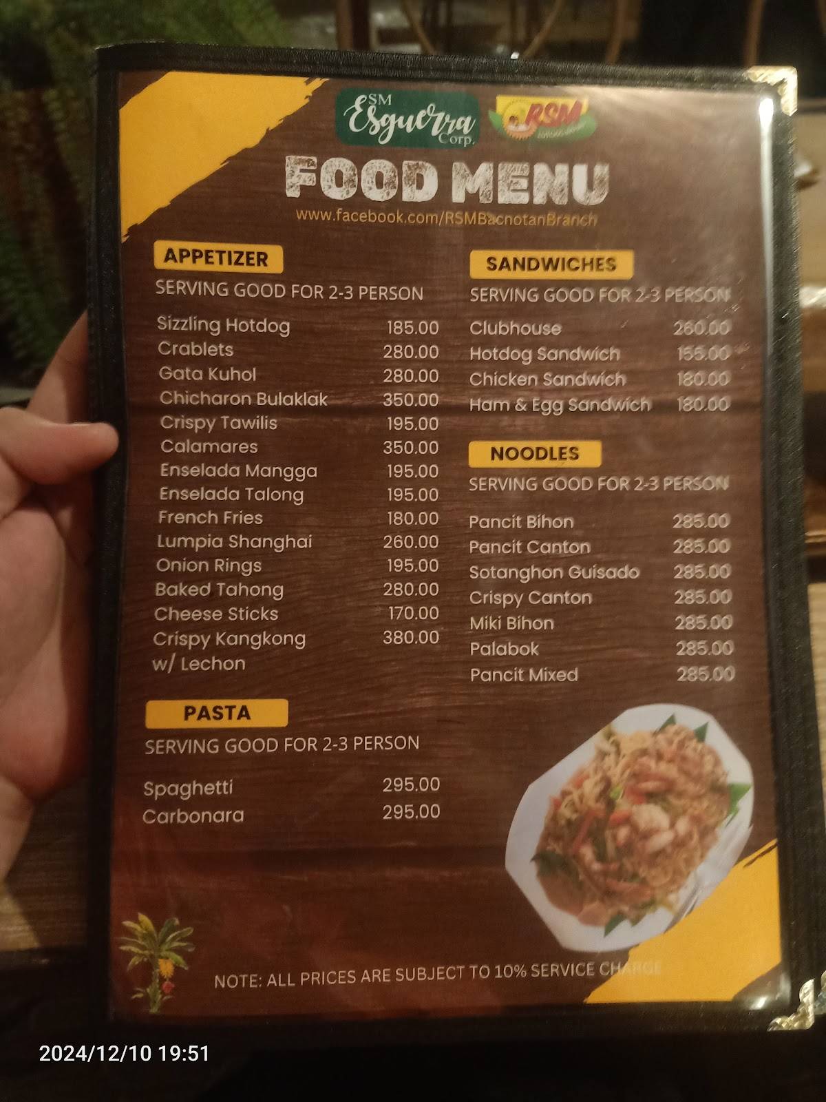 Menu at RSM Calamba- Bacnotan Branch restaurant, Calamba, Bacnotan Rd