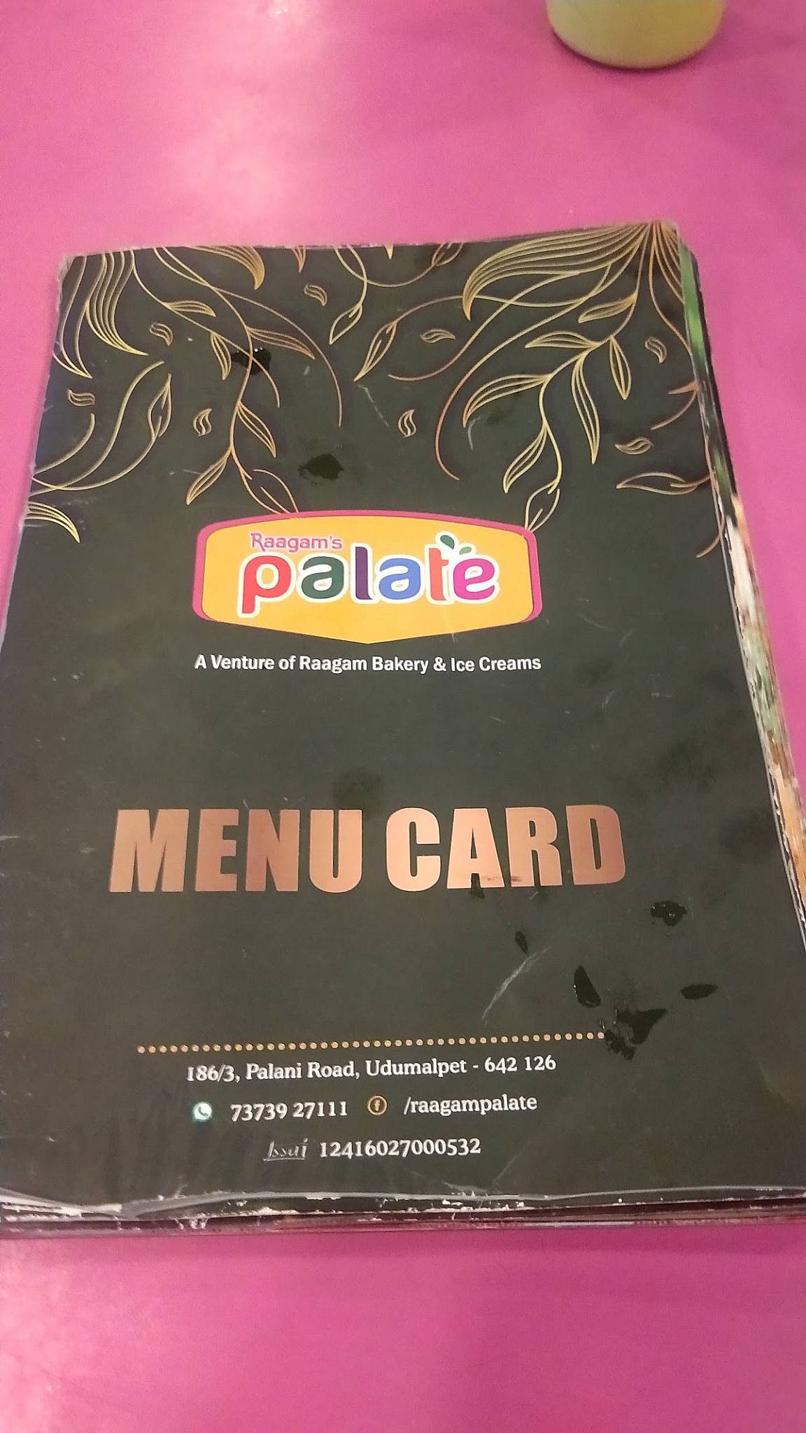 Menu at Raagam's Palate, Udumalpet