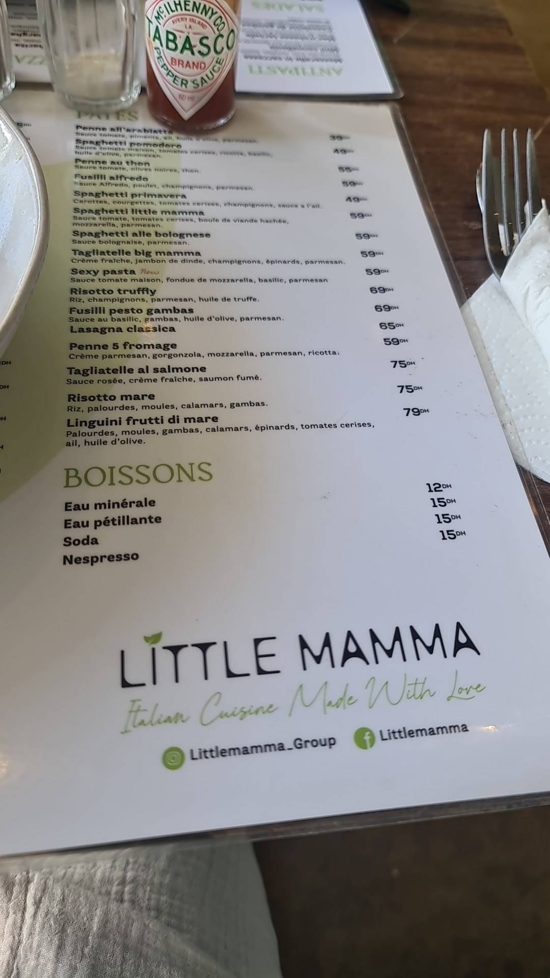 Menu au Little Mamma Centre Ville restaurant, Rabat