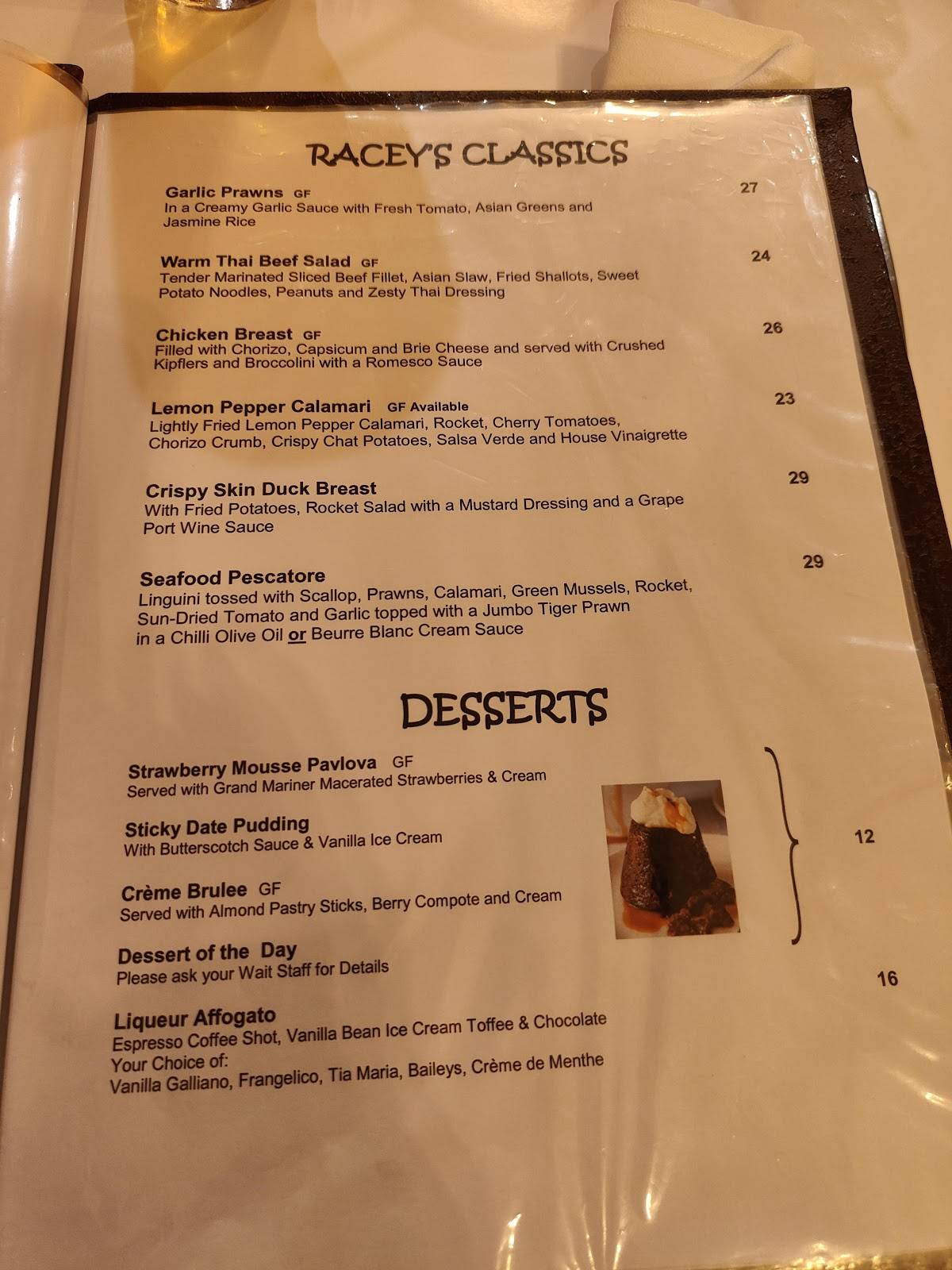 Menu at Racecourse Hotel Werribee restaurant, Werribee