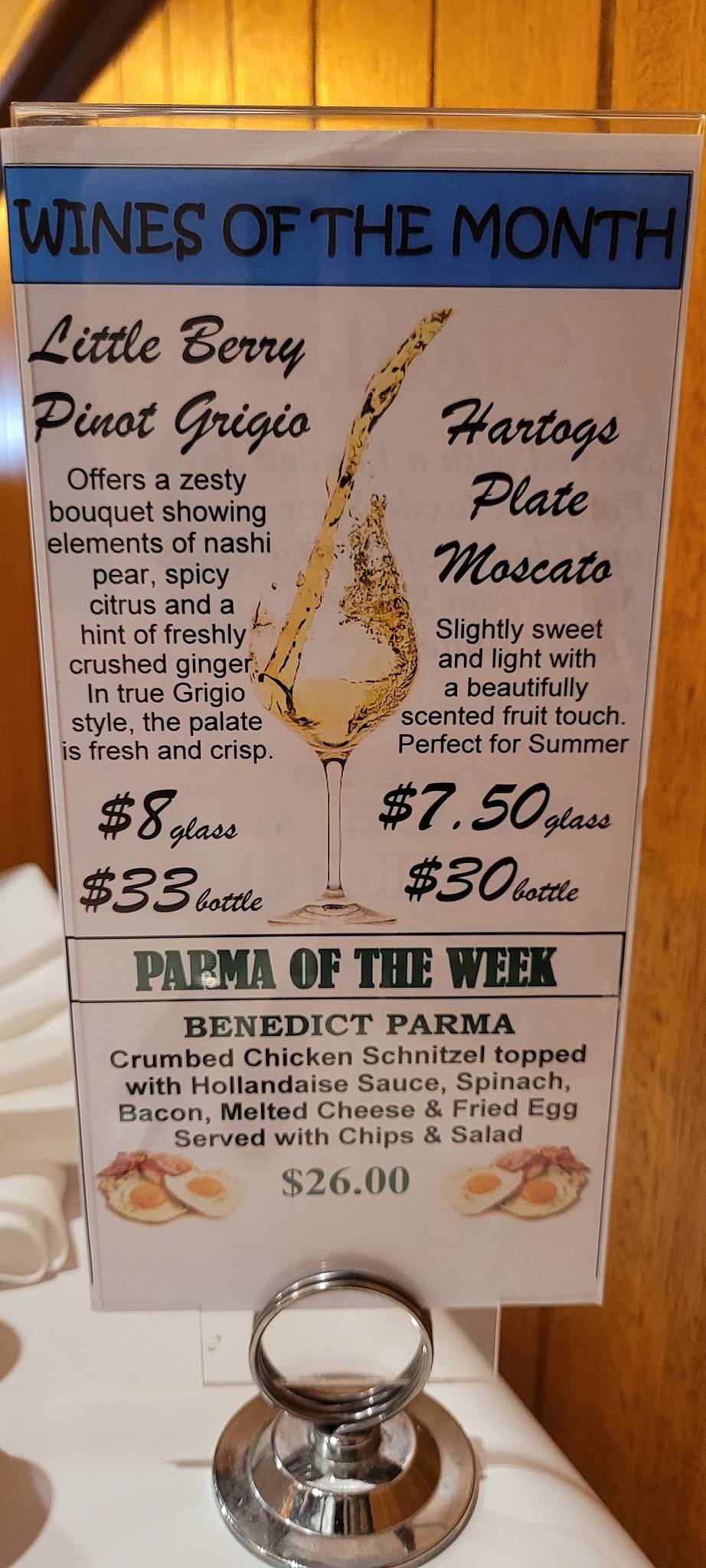 Menu at Racecourse Hotel Werribee restaurant, Werribee