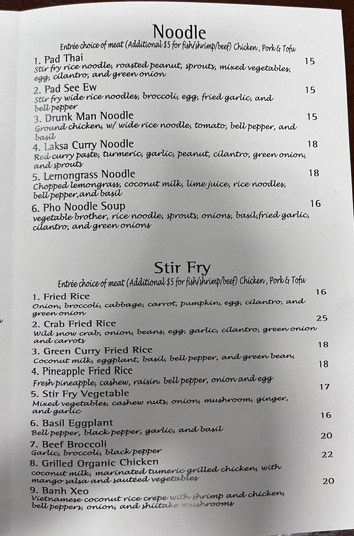 Menu at Racha Thai Waimea restaurant, Waimea