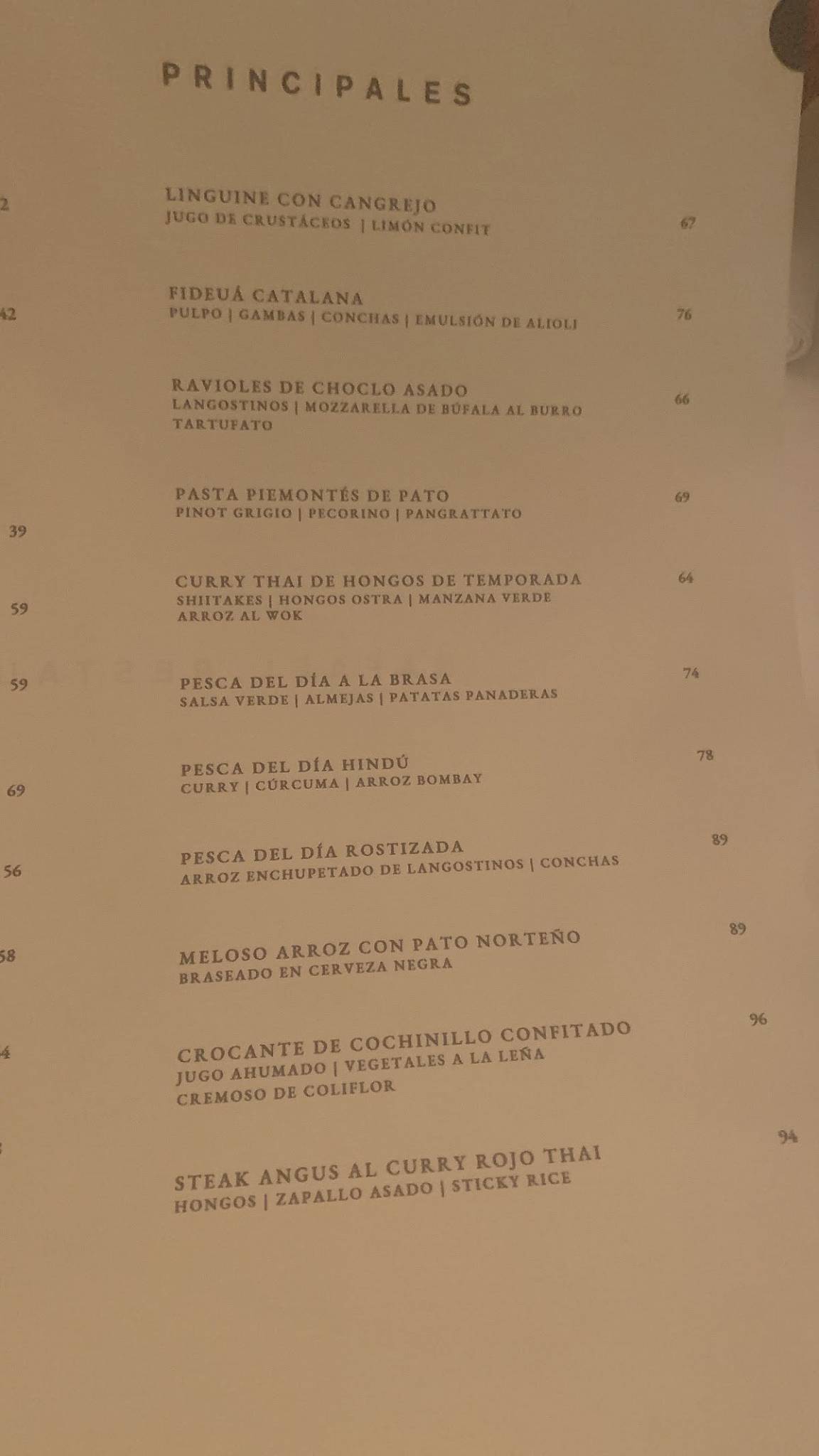 Menu at Rafael restaurant, Miraflores, Ca. San Martín 300