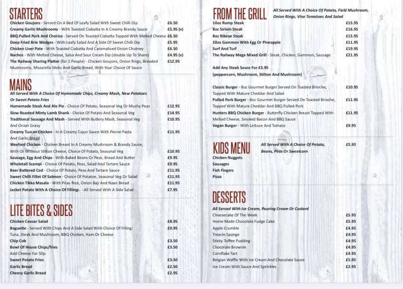 Menu at Railway Inn Selston restaurant, Selston