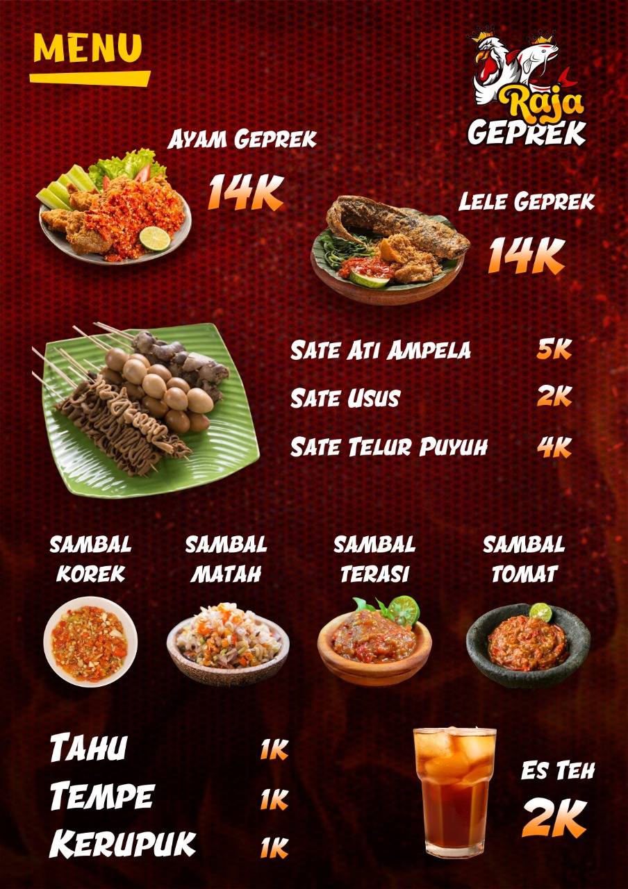 Menu at Raja Geprek restaurant, Cirebon