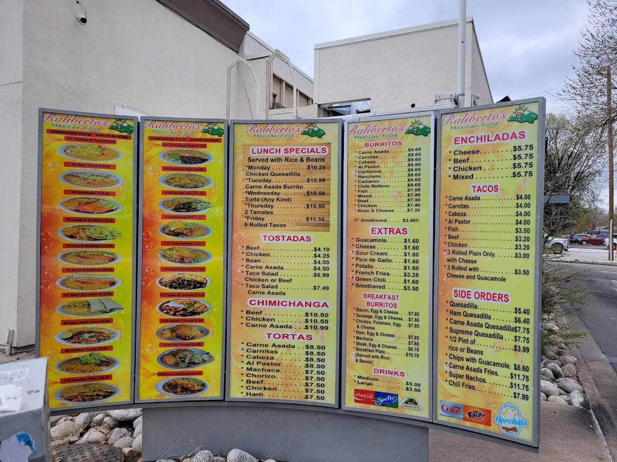 Menu at Raliberto's Mexican Food restaurant, Wheat Ridge, Wadsworth Blvd