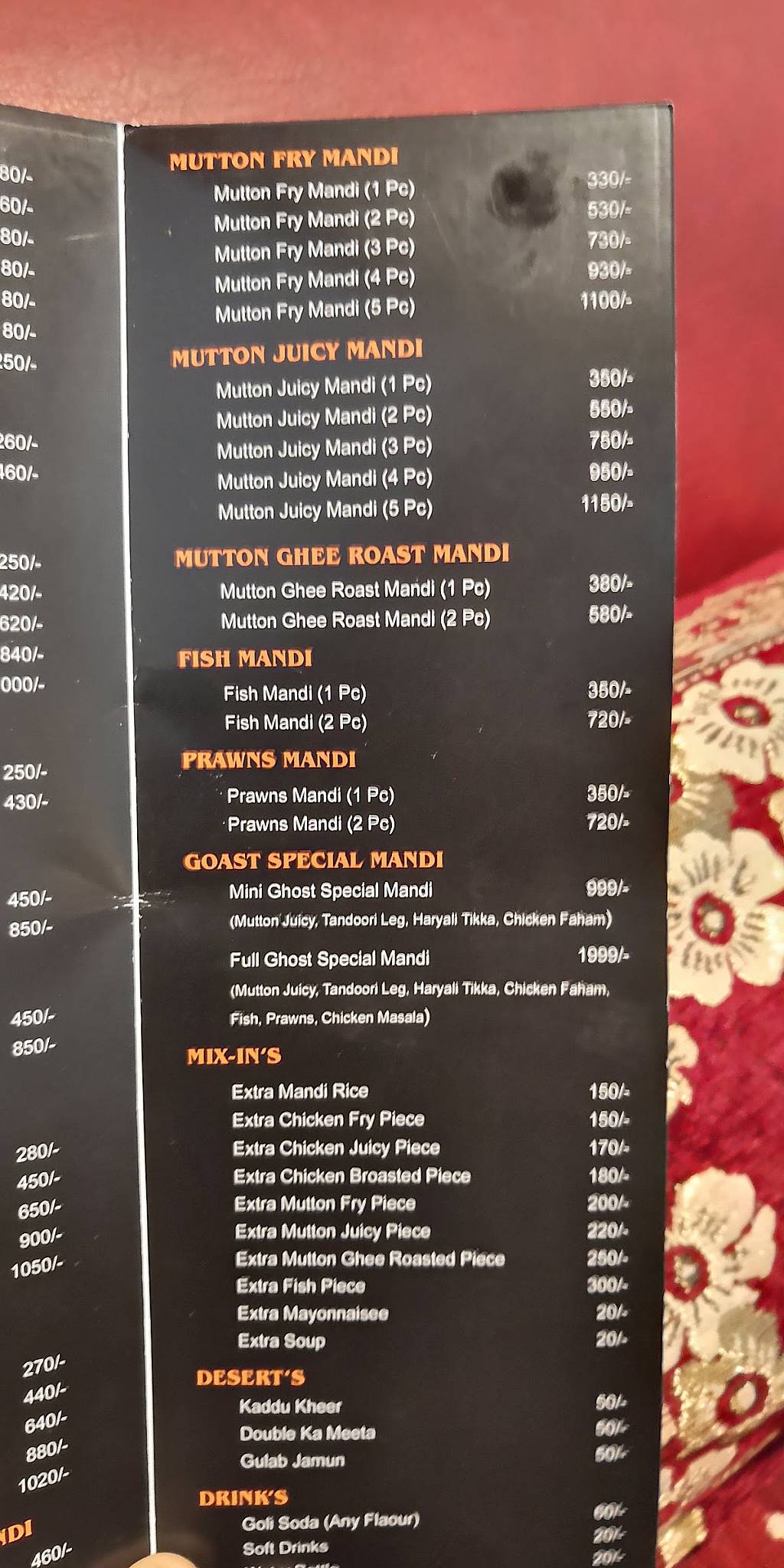 Menu at Ghost Mandi - Arabian Restaurant, Ramachandrapuram-Bhel Township