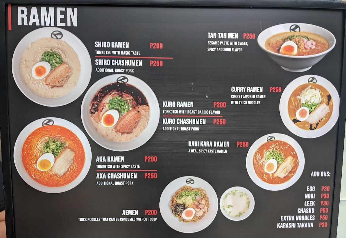 Carta del restaurante Ramen Kuroda Ayala Malls Circuit, Makati