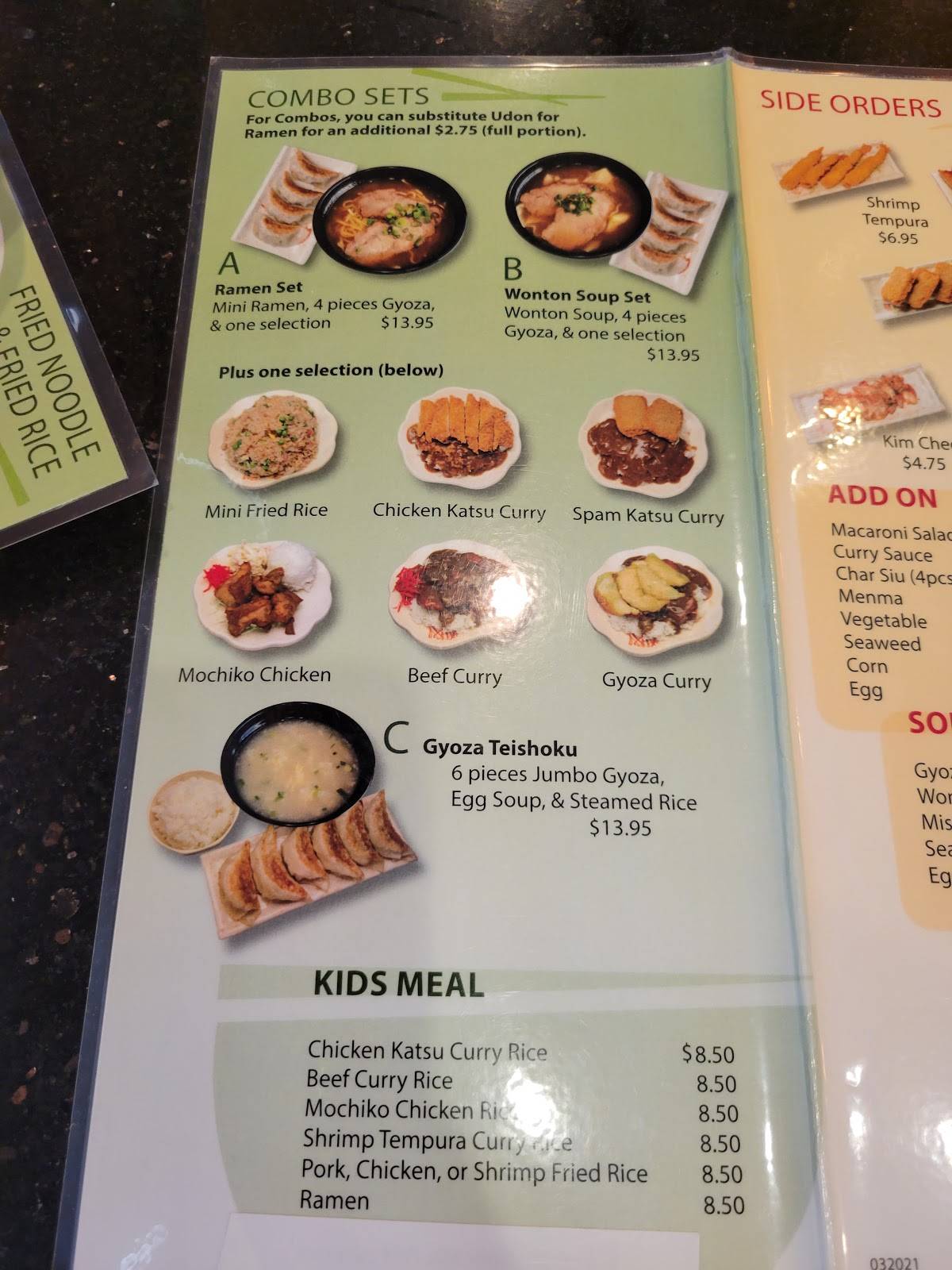 Menu at Ramen Ya restaurant, Kahului