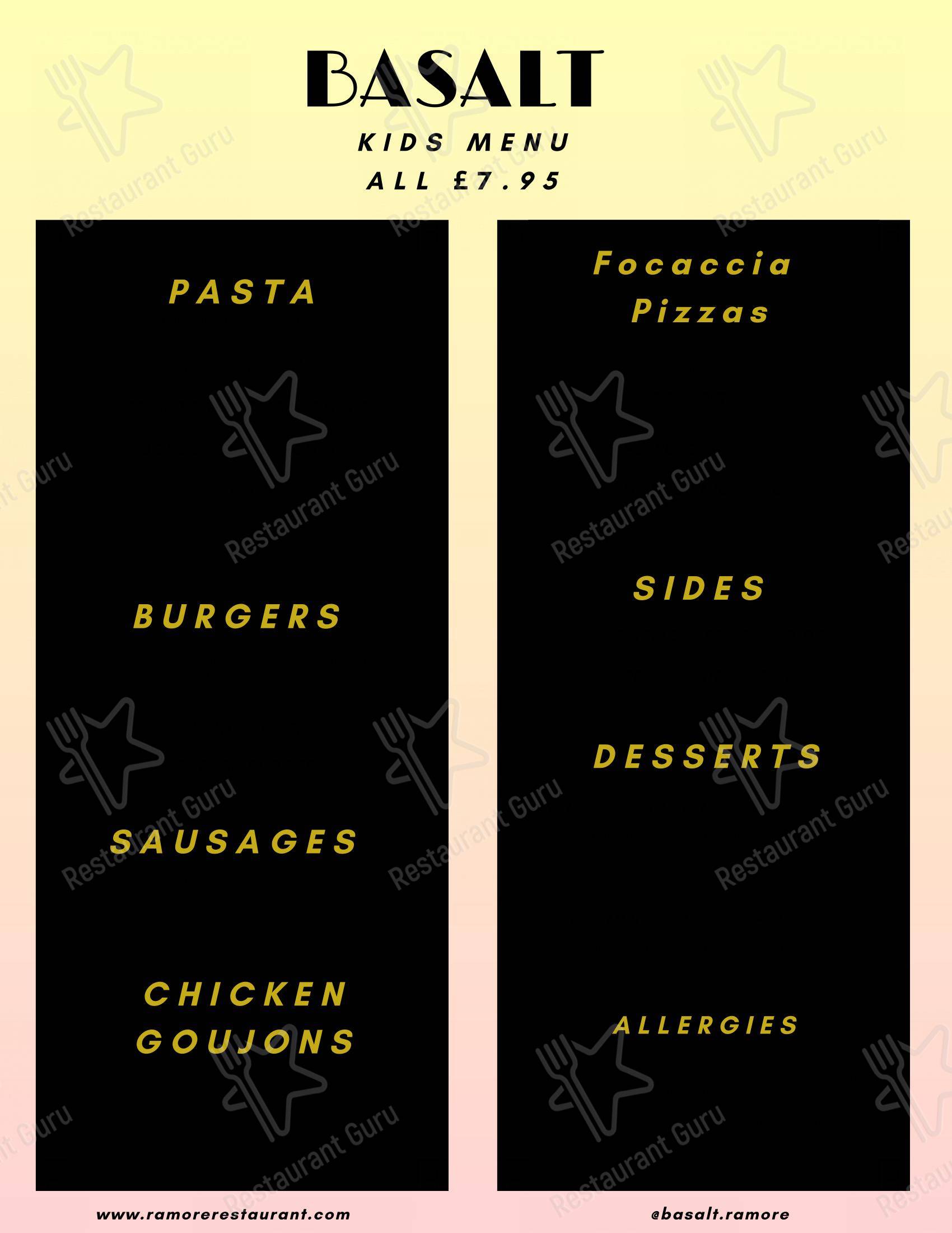 Menu at Ramore Restaurants, Portrush, Portrush