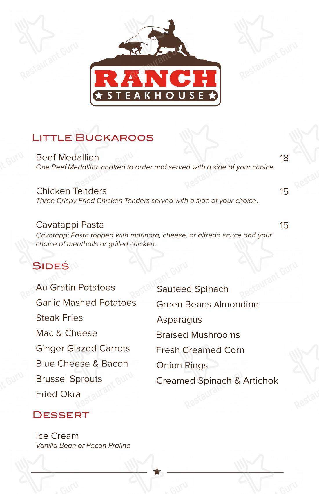 Menu at Ranch Steakhouse, Oklahoma City