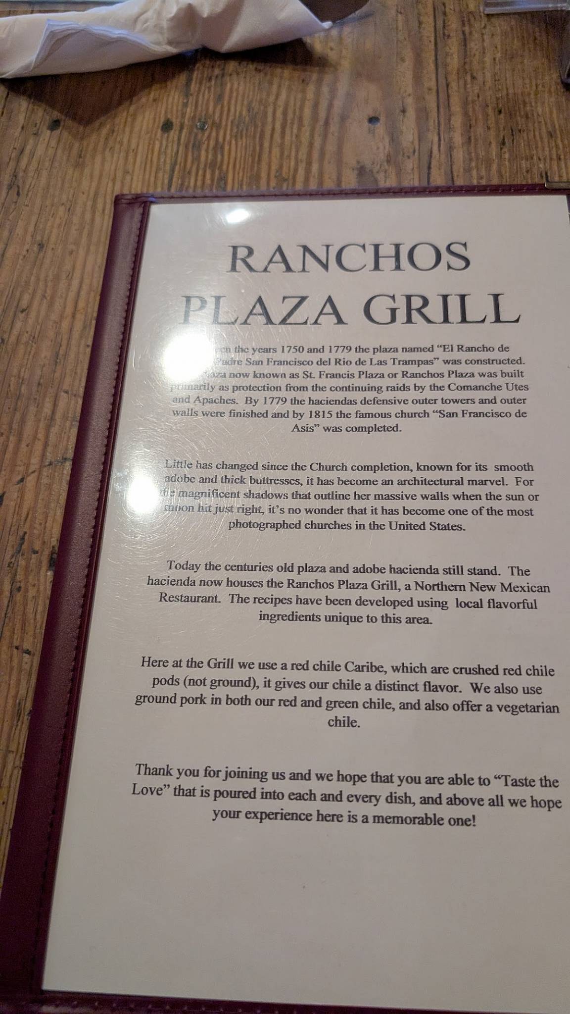 Menu at Ranchos Plaza Grill restaurant, Ranchos de Taos