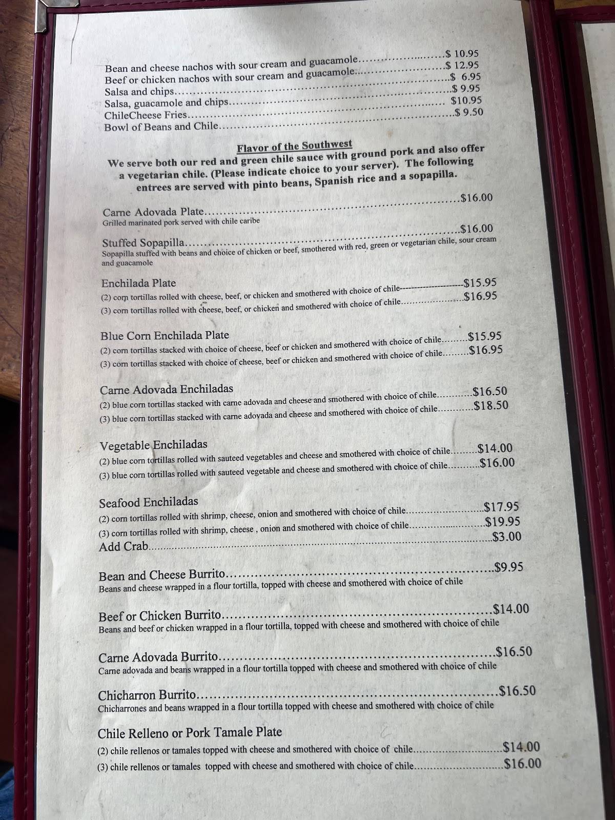 Menu at Ranchos Plaza Grill restaurant, Ranchos de Taos