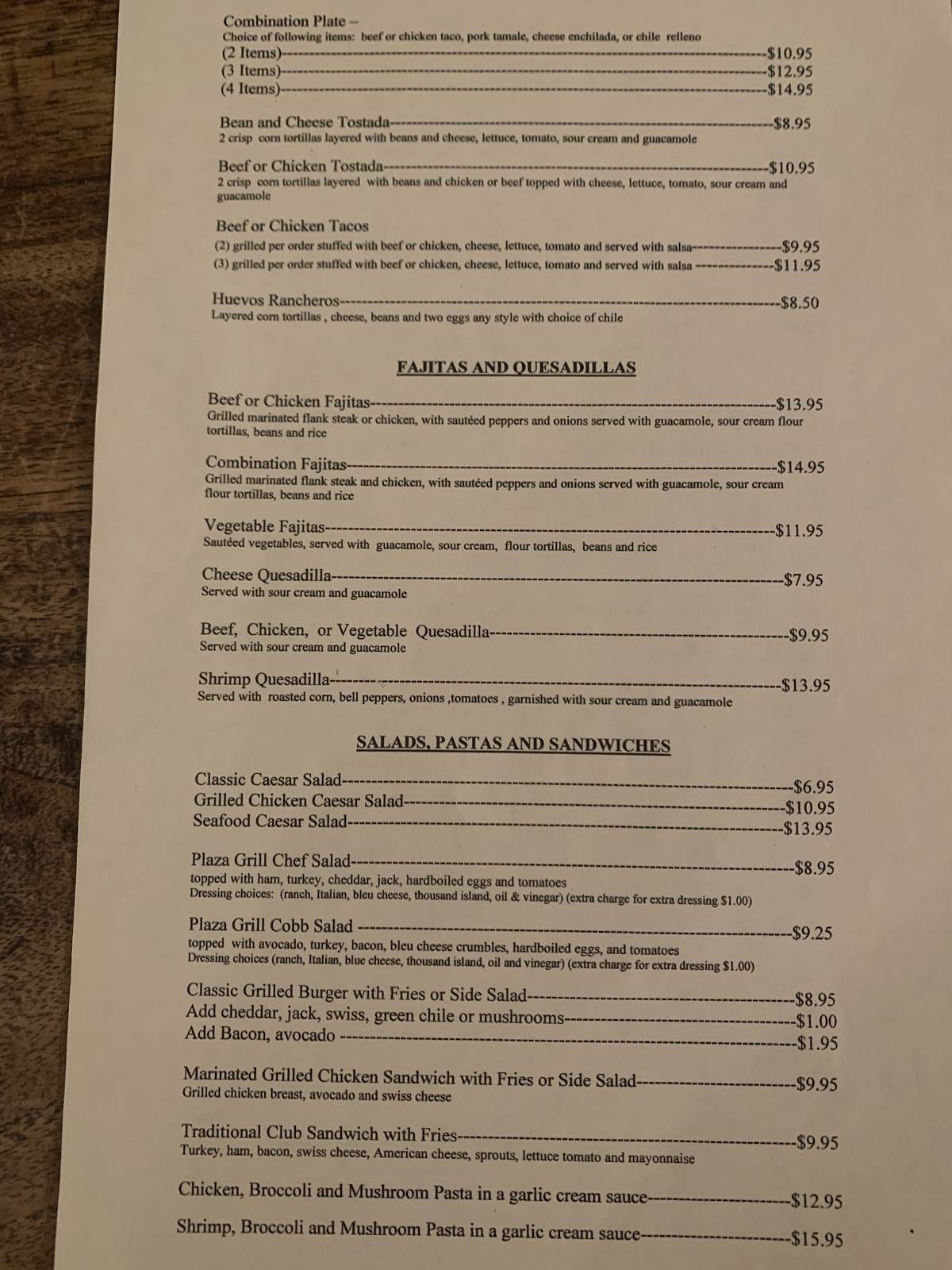 Menu at Ranchos Plaza Grill restaurant, Ranchos de Taos