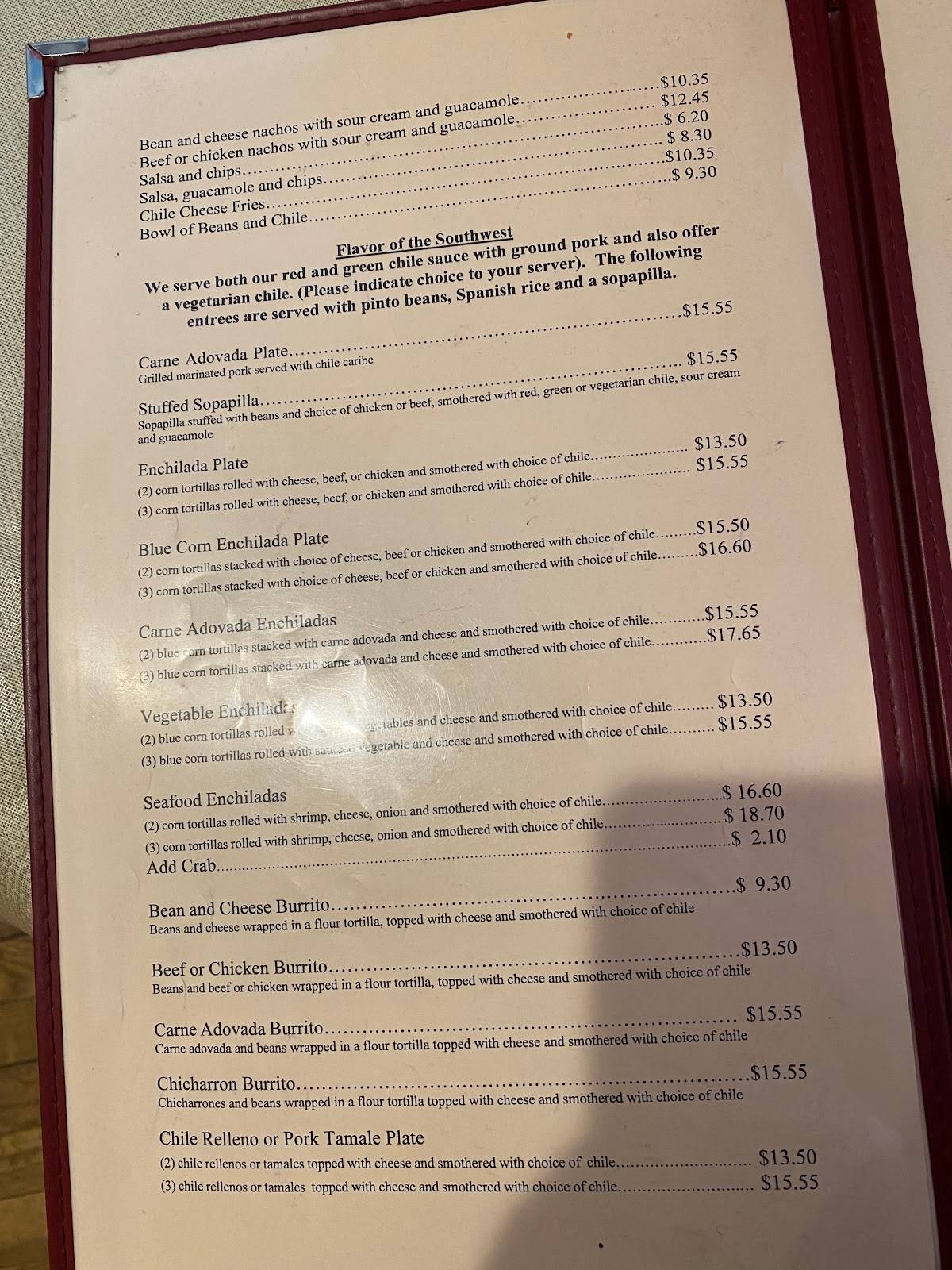 Menu at Ranchos Plaza Grill restaurant, Ranchos de Taos