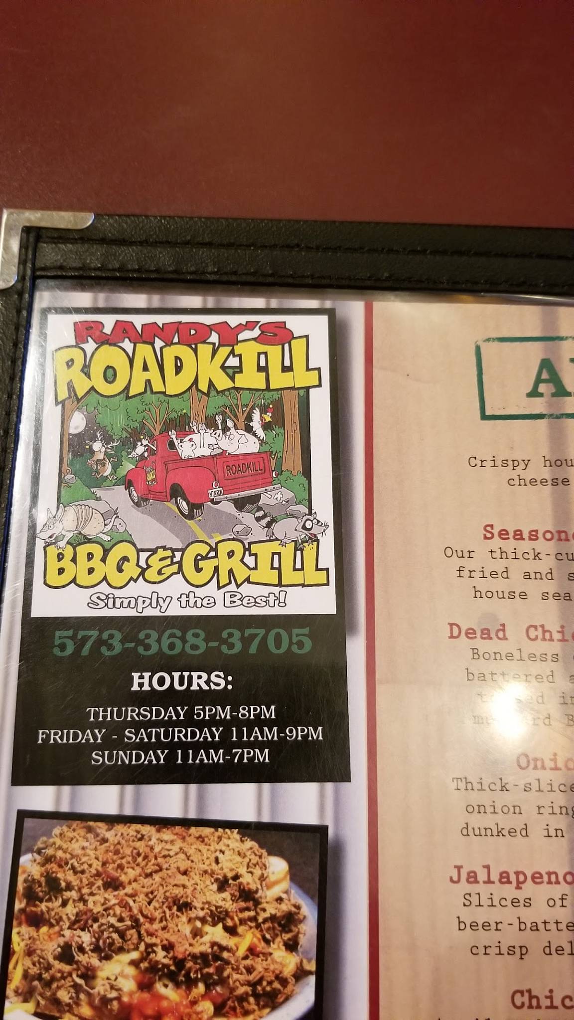 Menu at Randy's Roadkill BBQ & Grill, Rolla