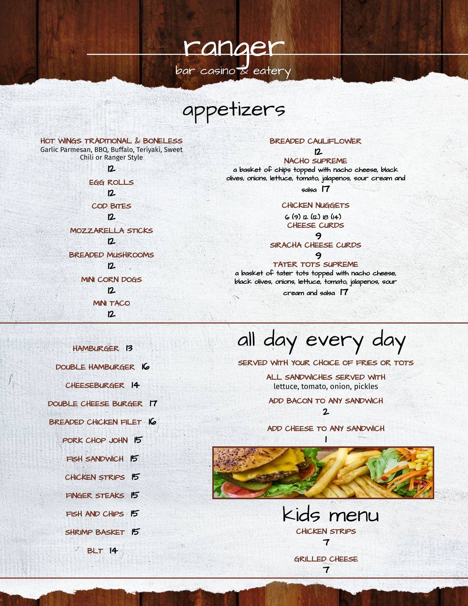 Menu at Ranger Lounge pub & bar, Sidney, 110 S Central Ave