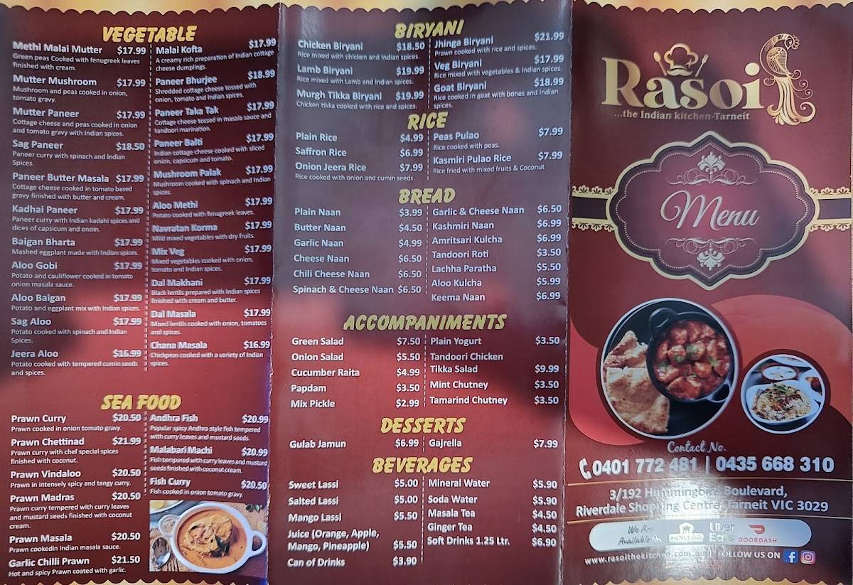 Menu at Rasoi - The Indian Kitchen restaurant, Tarneit