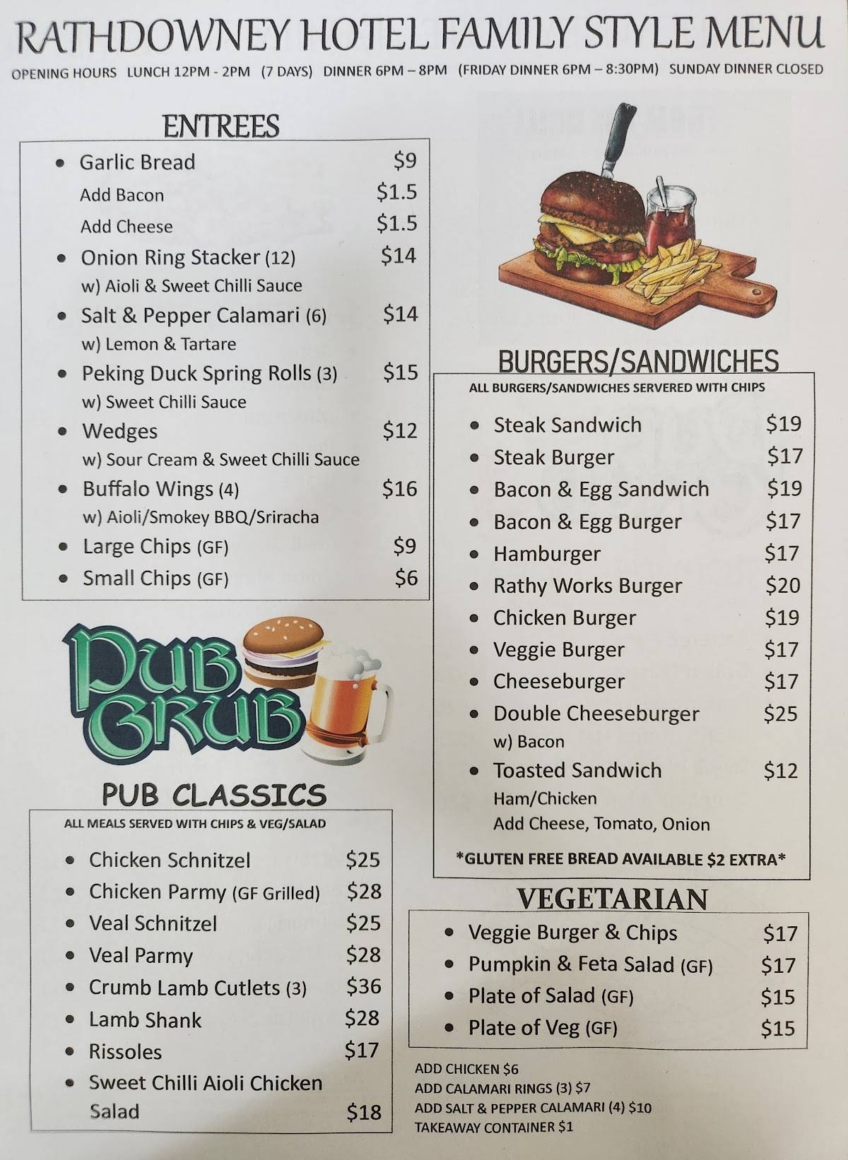 Menu at Rathdowney Hotel Motel pub & bar, Rathdowney