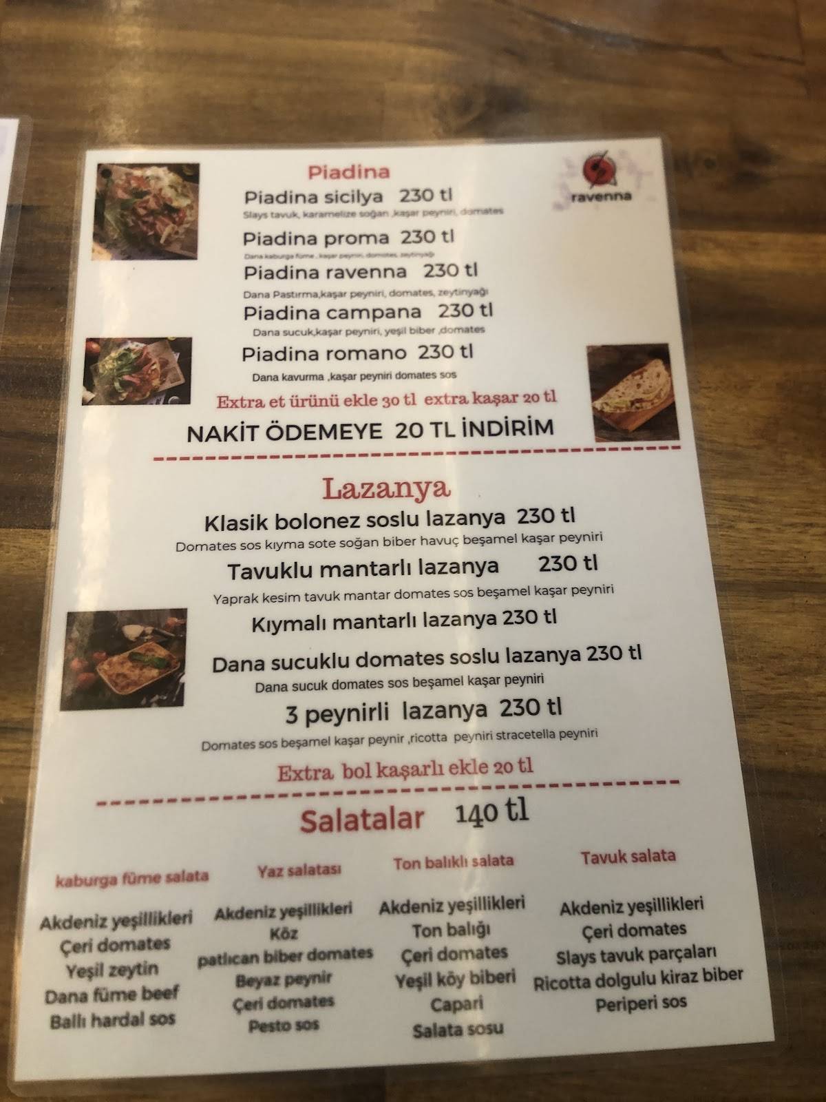 Menu at Ravenna Akaretler, Istanbul