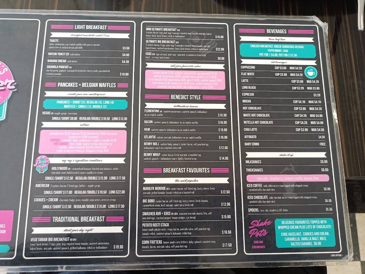 Menu at Ray Rays Diner restaurant, Wagga Wagga