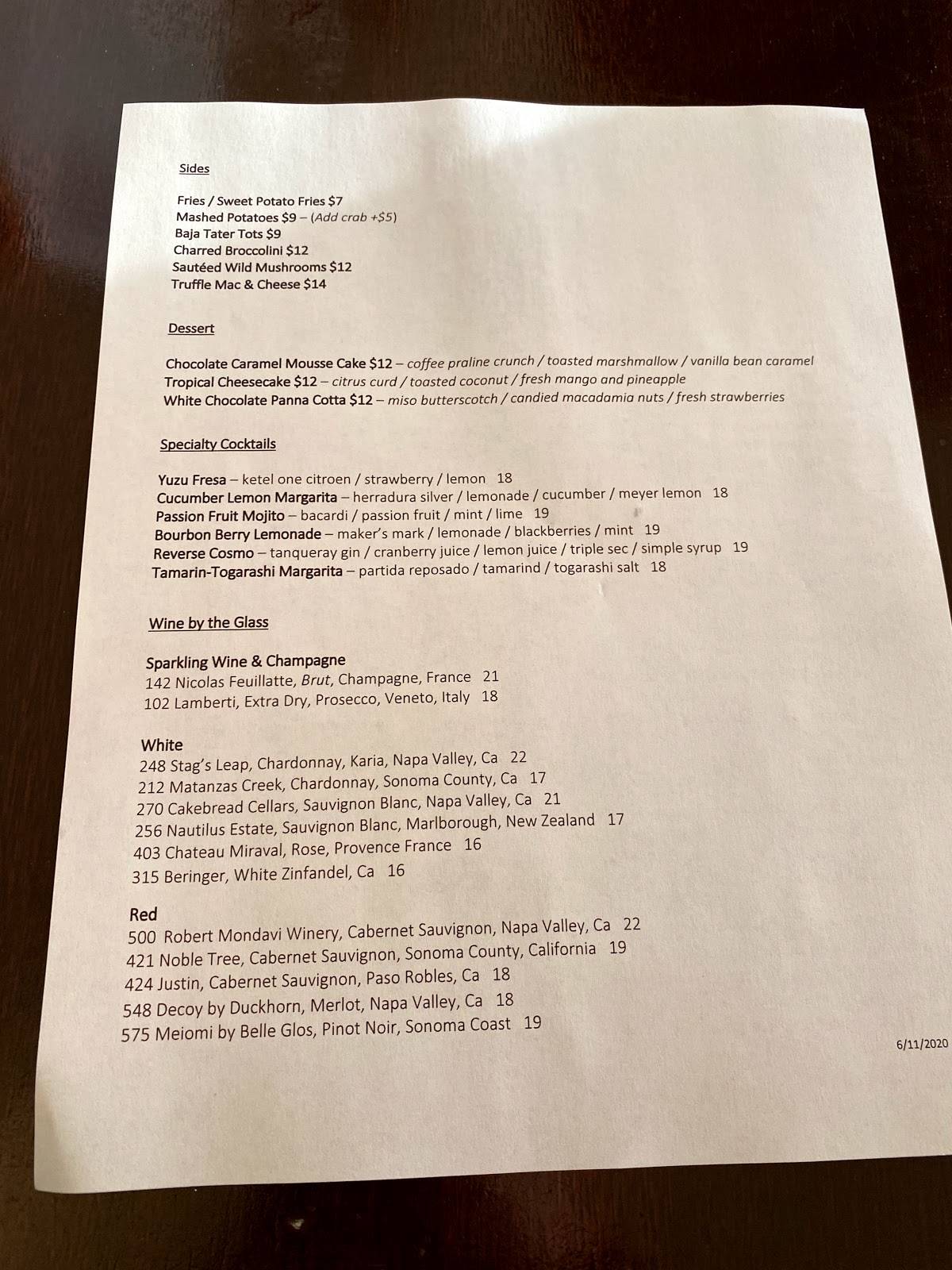 Menu at RAYA restaurant, Dana Point, 1 Ritz Carlton Dr