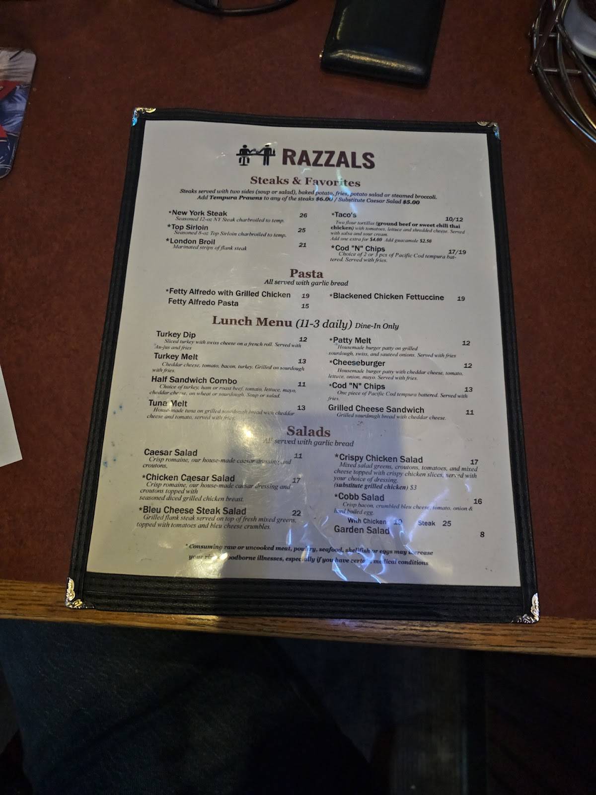 Menu at Razzals Bar & Grill, Lake Stevens