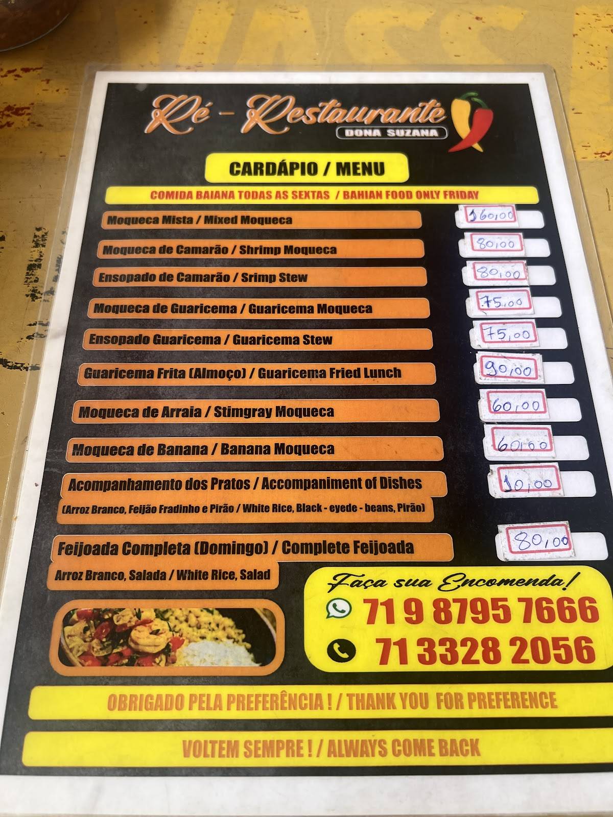 Menu em Ré Restaurante Dona Suzana, Salvador, 1294-1490