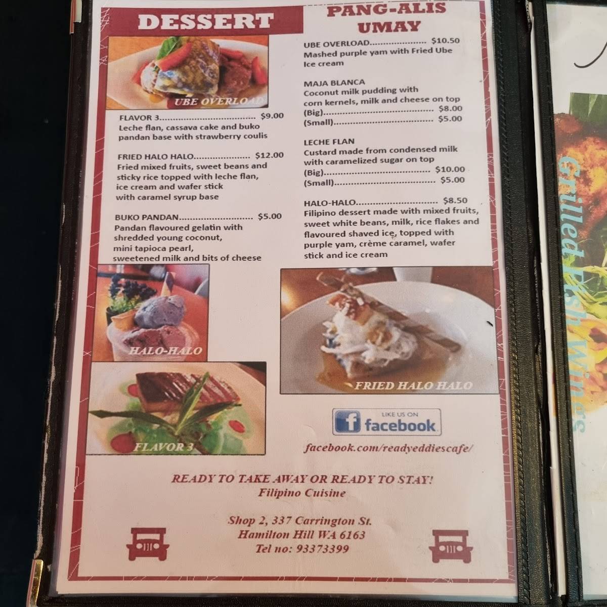 Menu at Ready Eddies Cafe, Cockburn Central, unit 5c/817 Beeliar Dr