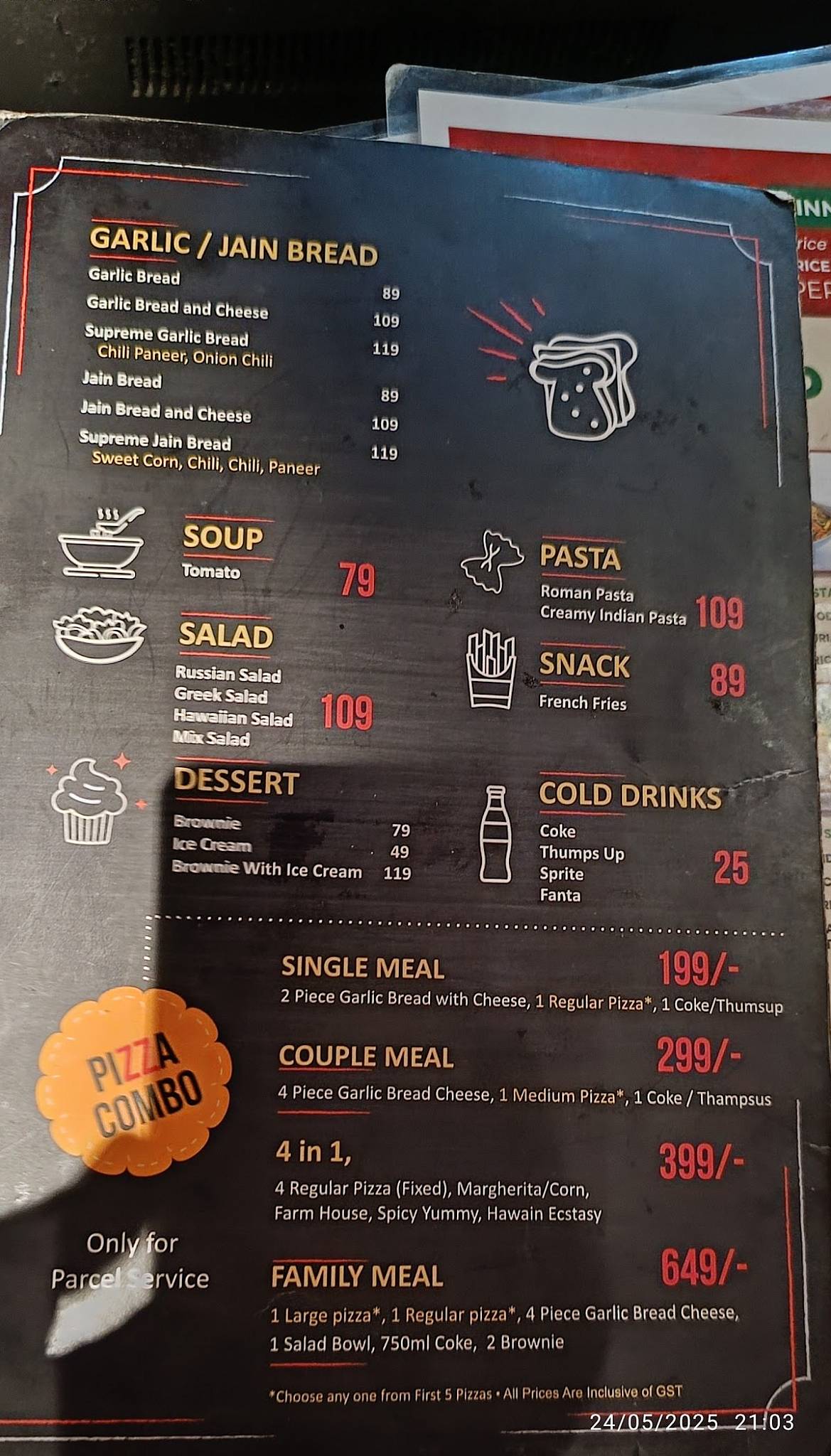 Menu at Real Spice Pizzeria, Ahmedabad, 1st Floor