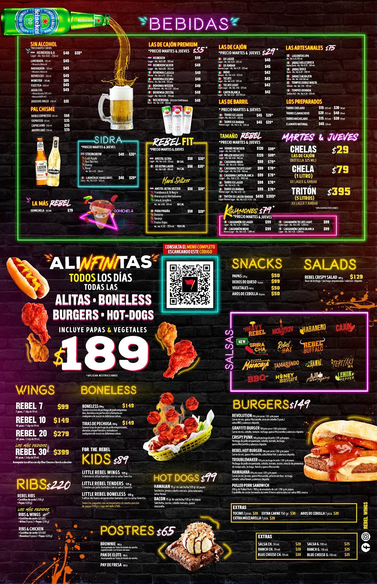 Carta del restaurante Rebel Wings Santa Fe, Ciudad del México, Vasco ...
