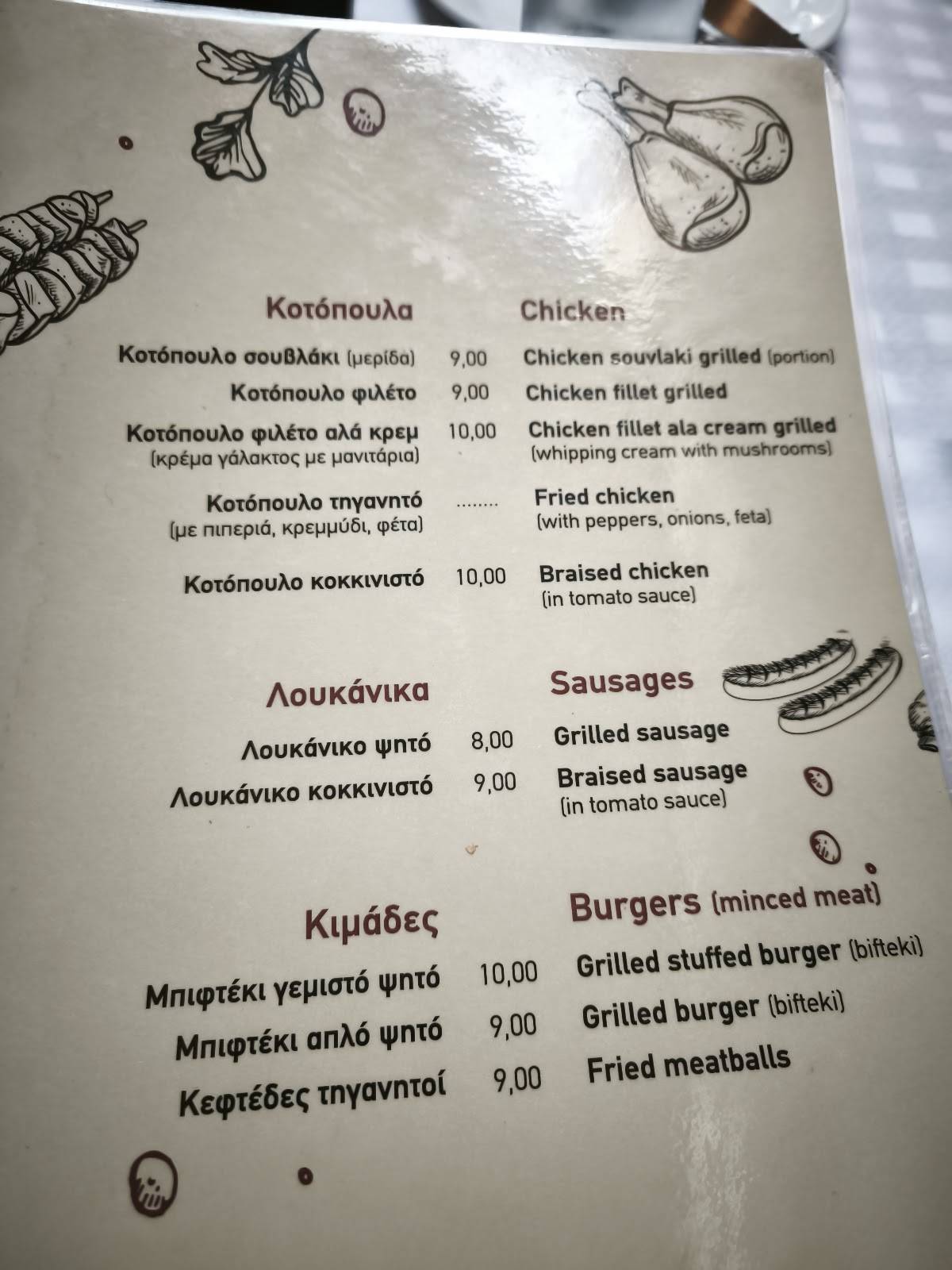 Menu at Rebetiko Steki, Preveza