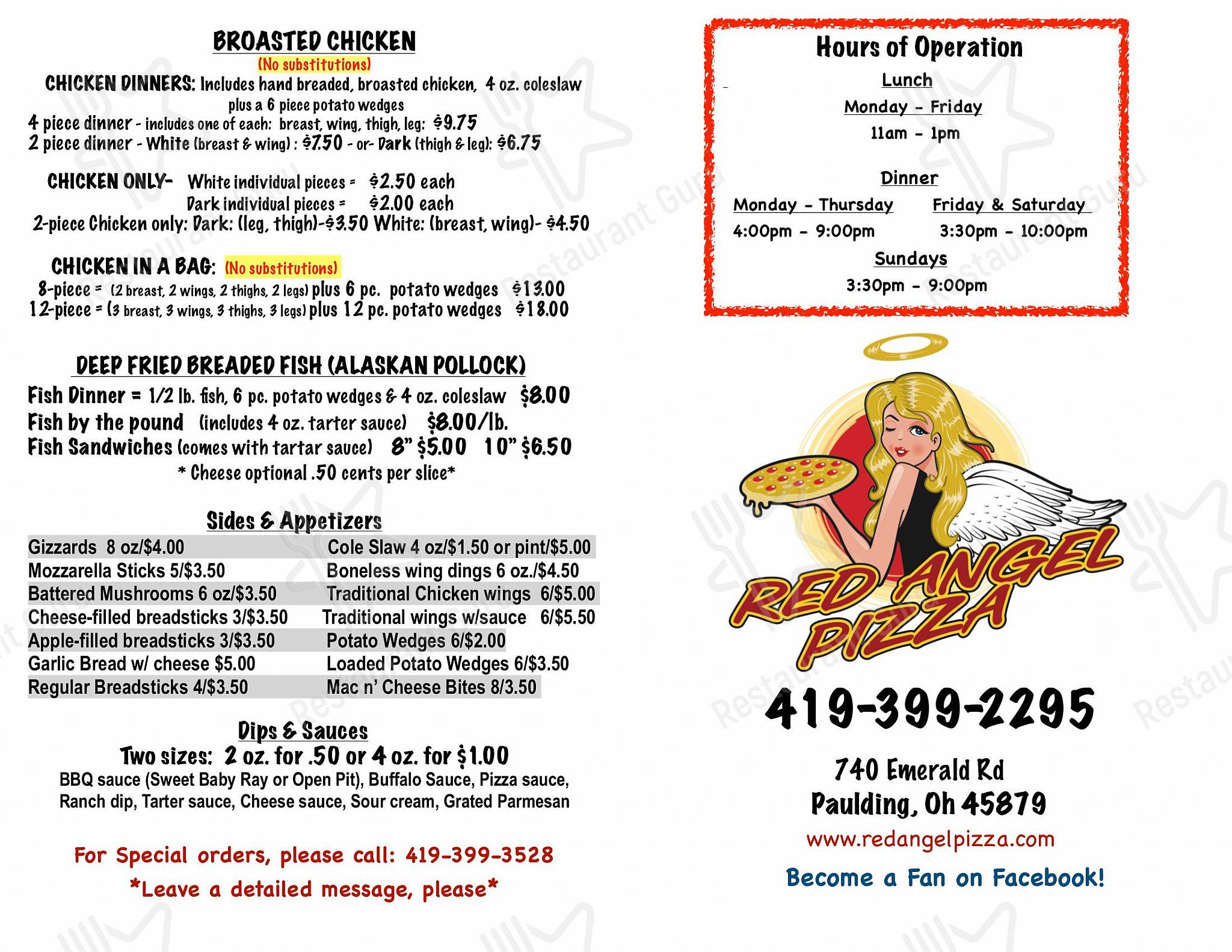 Menu at Red Angel Pizza pizzeria, Paulding, 740 Emerald Rd