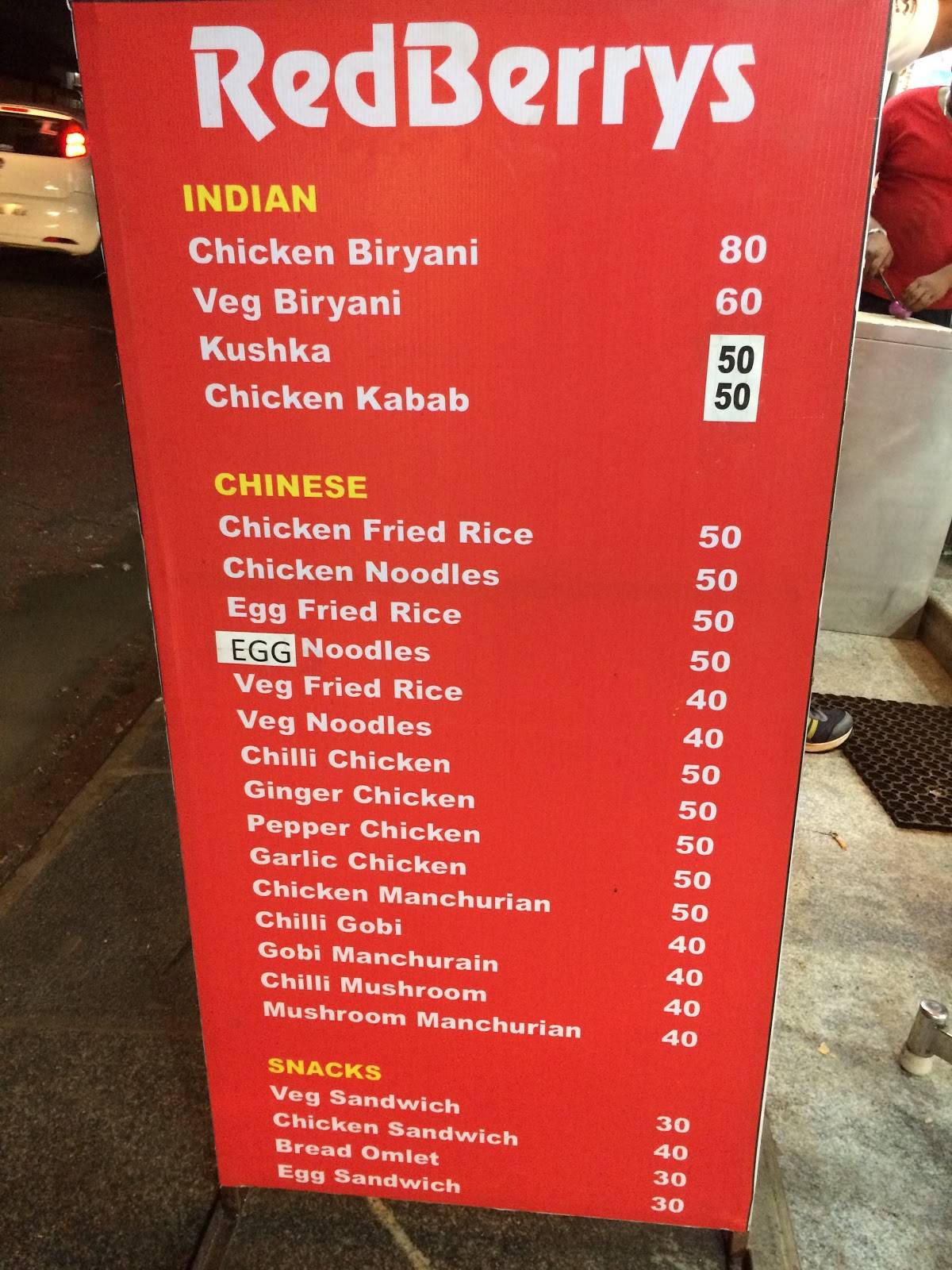 Menu at Red Berrys, Bengaluru, WMJH+226