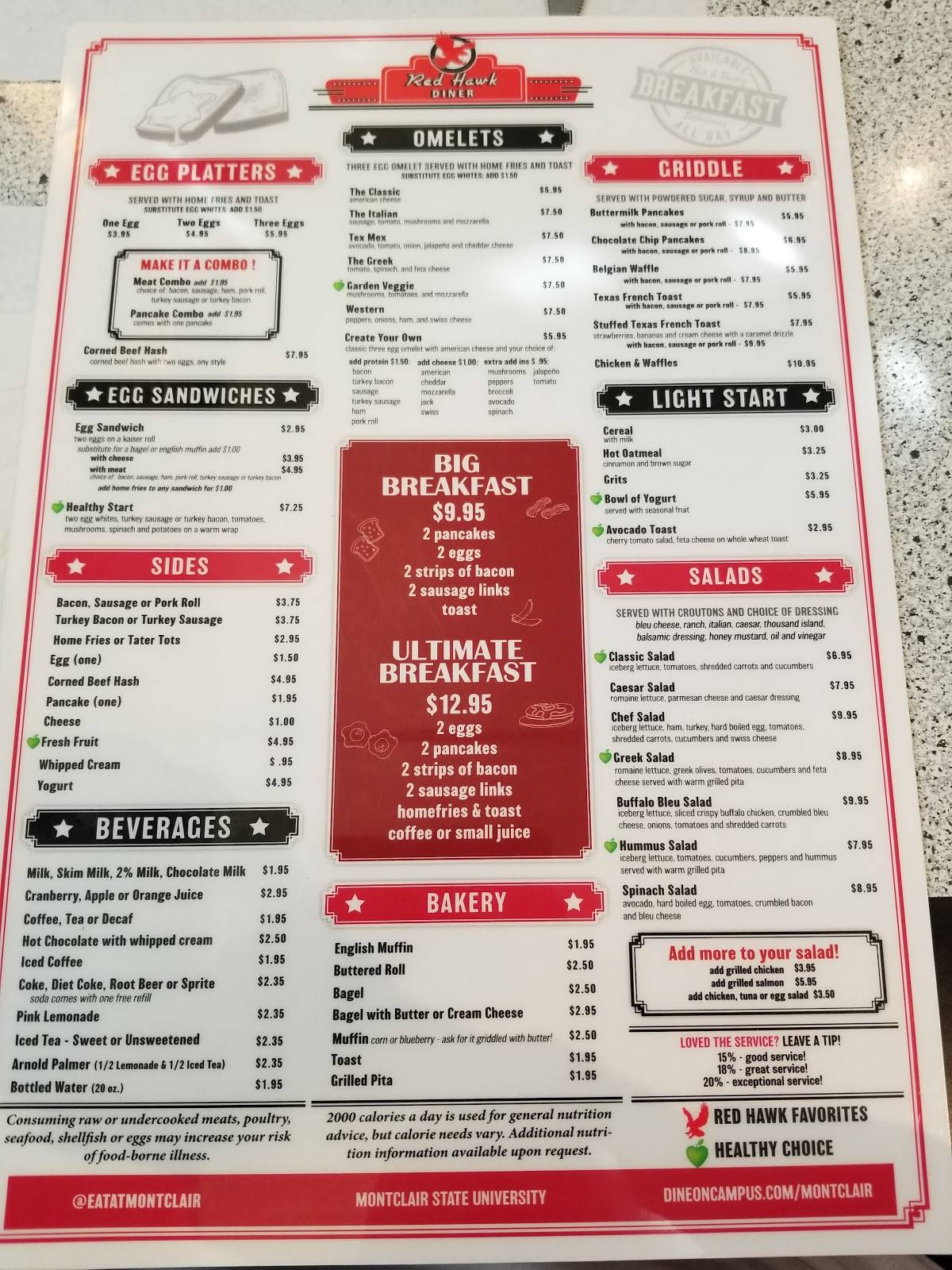 Menu at Red Hawk Diner, Montclair