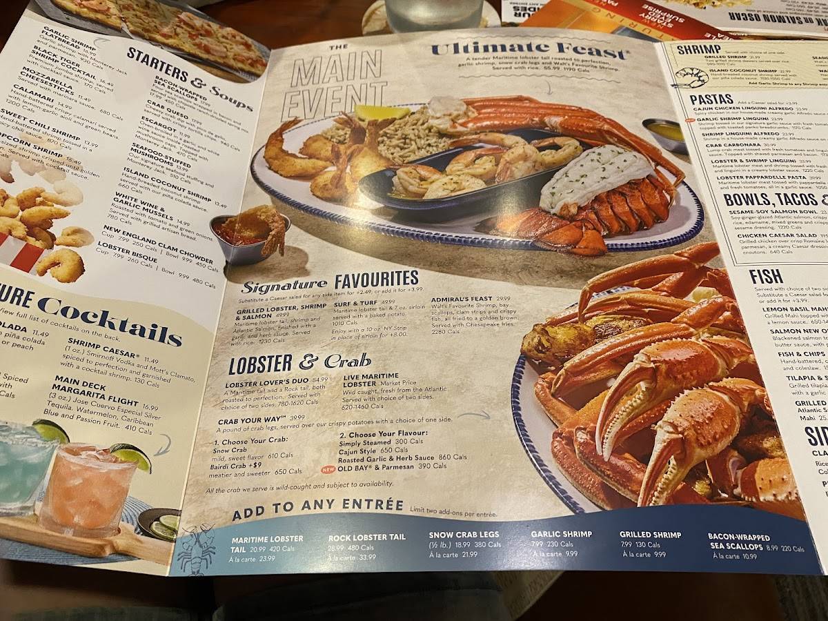 Menu at Red Lobster restaurant, Niagara Falls