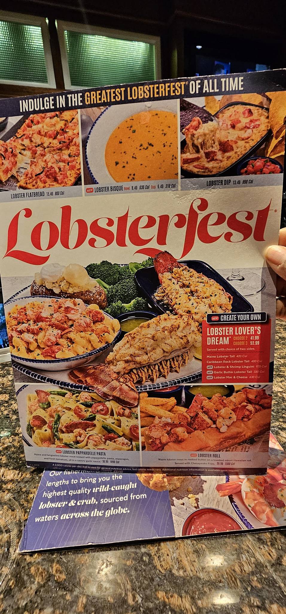 Menu at Red Lobster restaurant, Saginaw