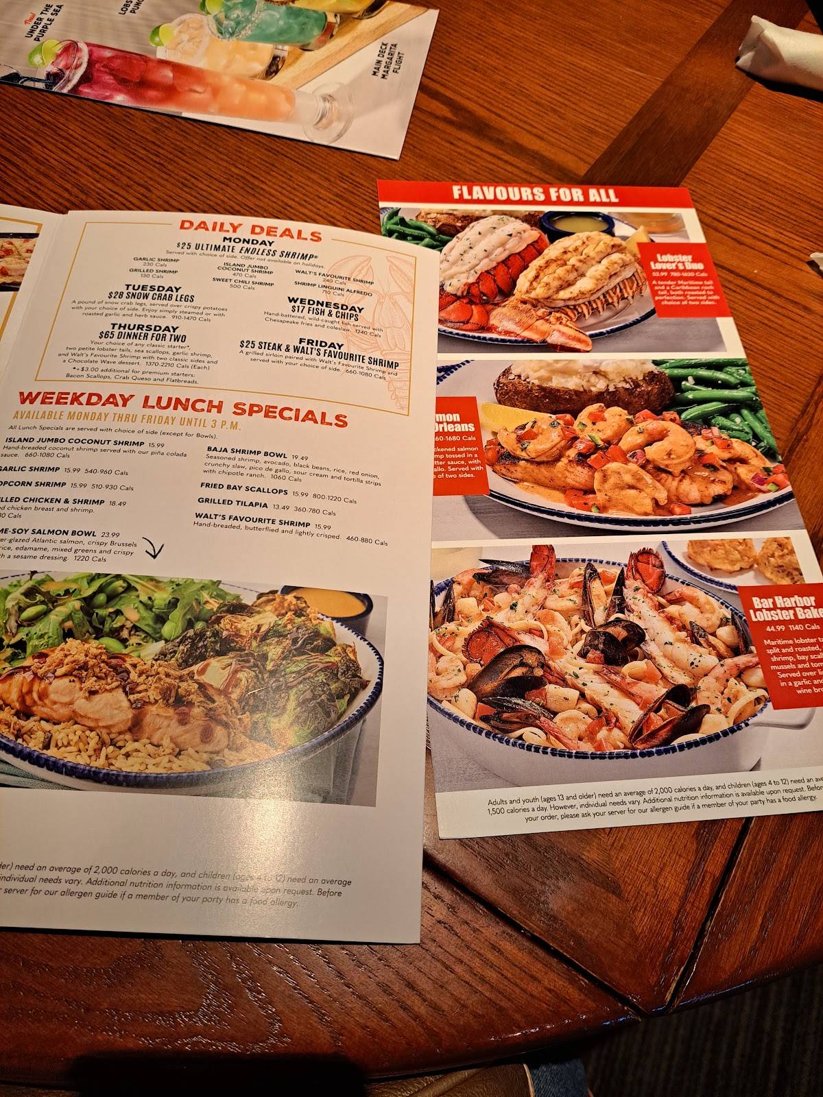 Menu at Red Lobster restaurant, Edmonton, Calgary Trail NW
