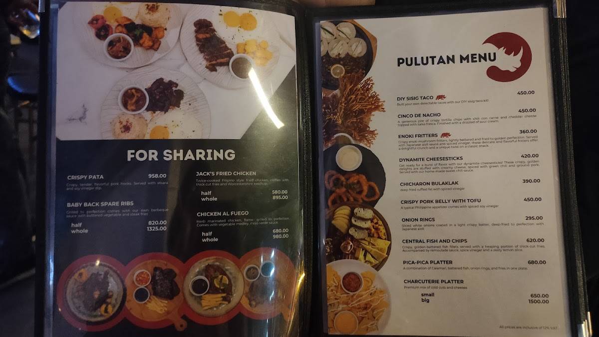 Menu at Red Rhino restaurant, Mandaluyong