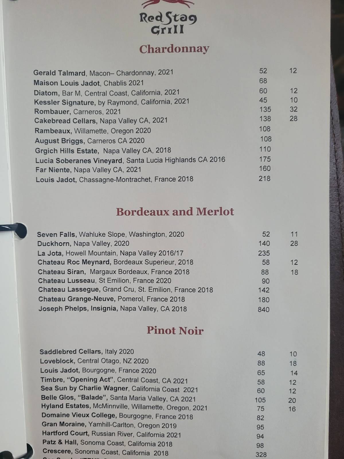 Menu at Red Stag Grill restaurant, Asheville