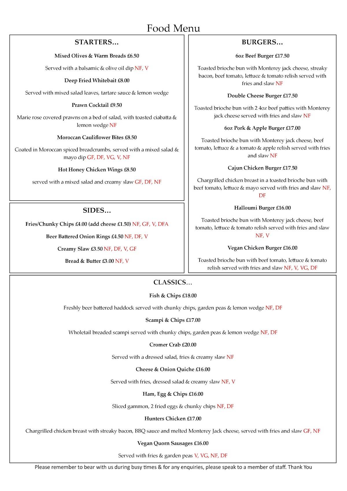 Menu at Reedham Ferry Inn pub & bar, Reedham