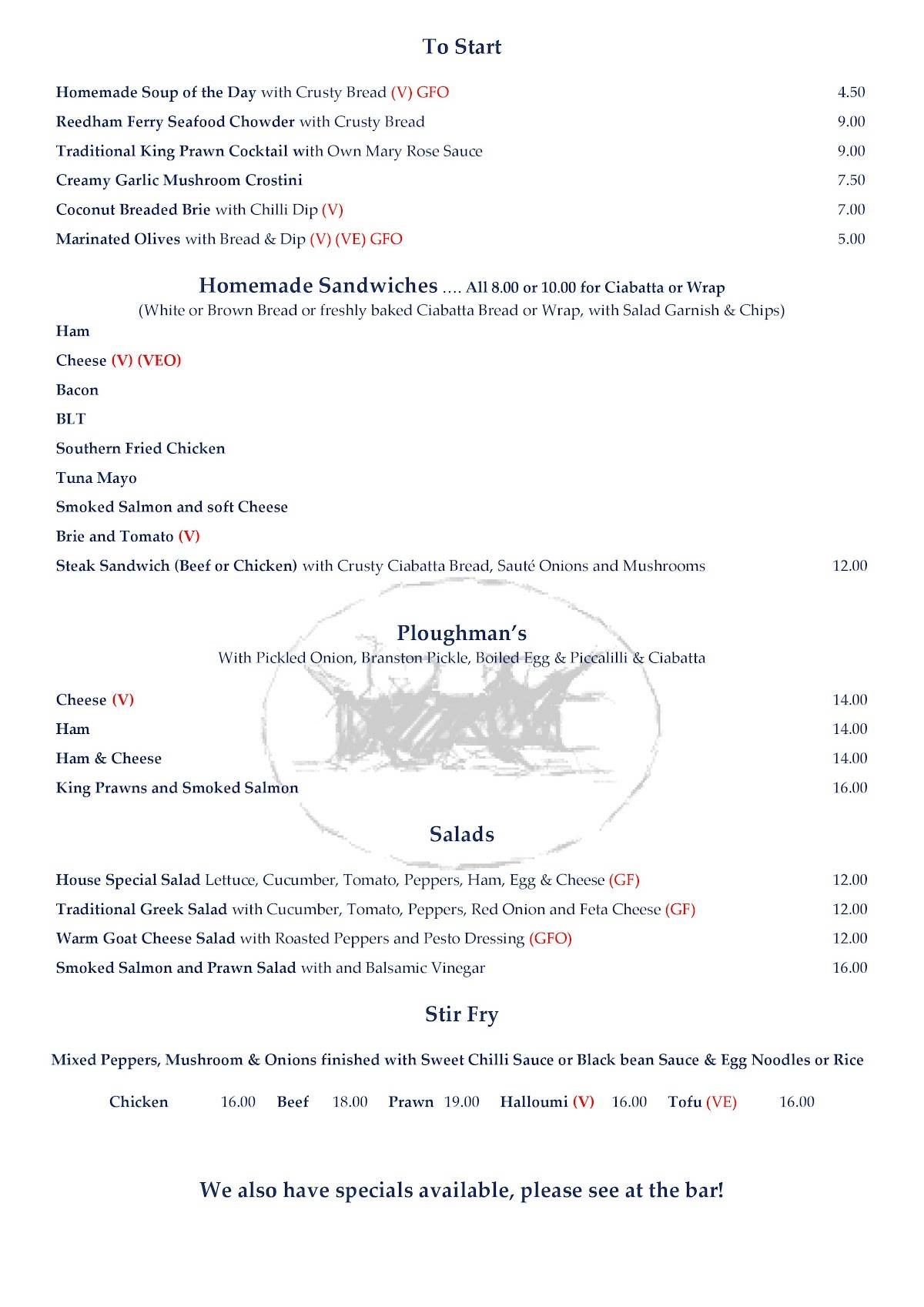 Menu at Reedham Ferry Inn pub & bar, Reedham