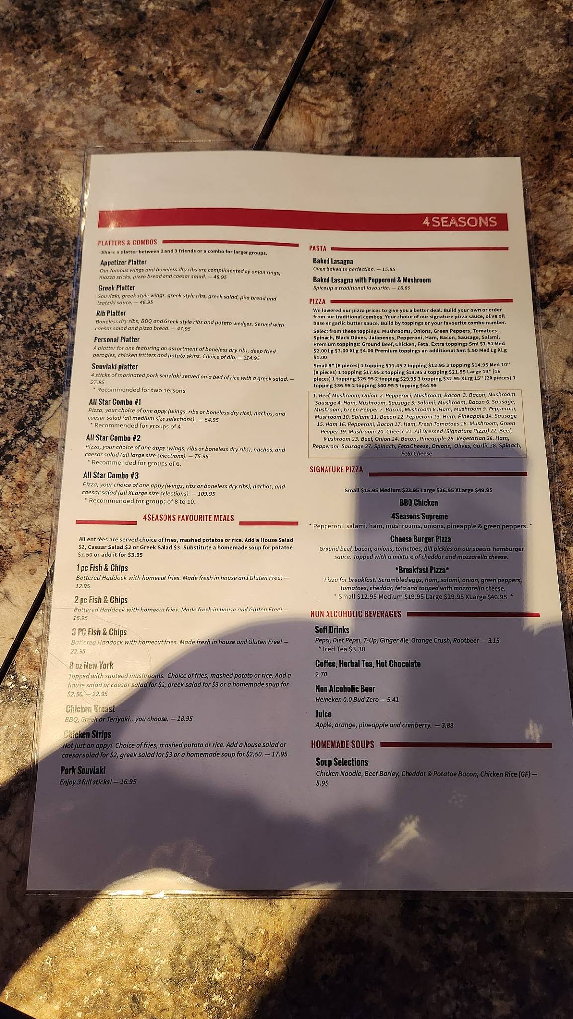 Menu at Four Seasons (4Seasons) pub & bar, Regina
