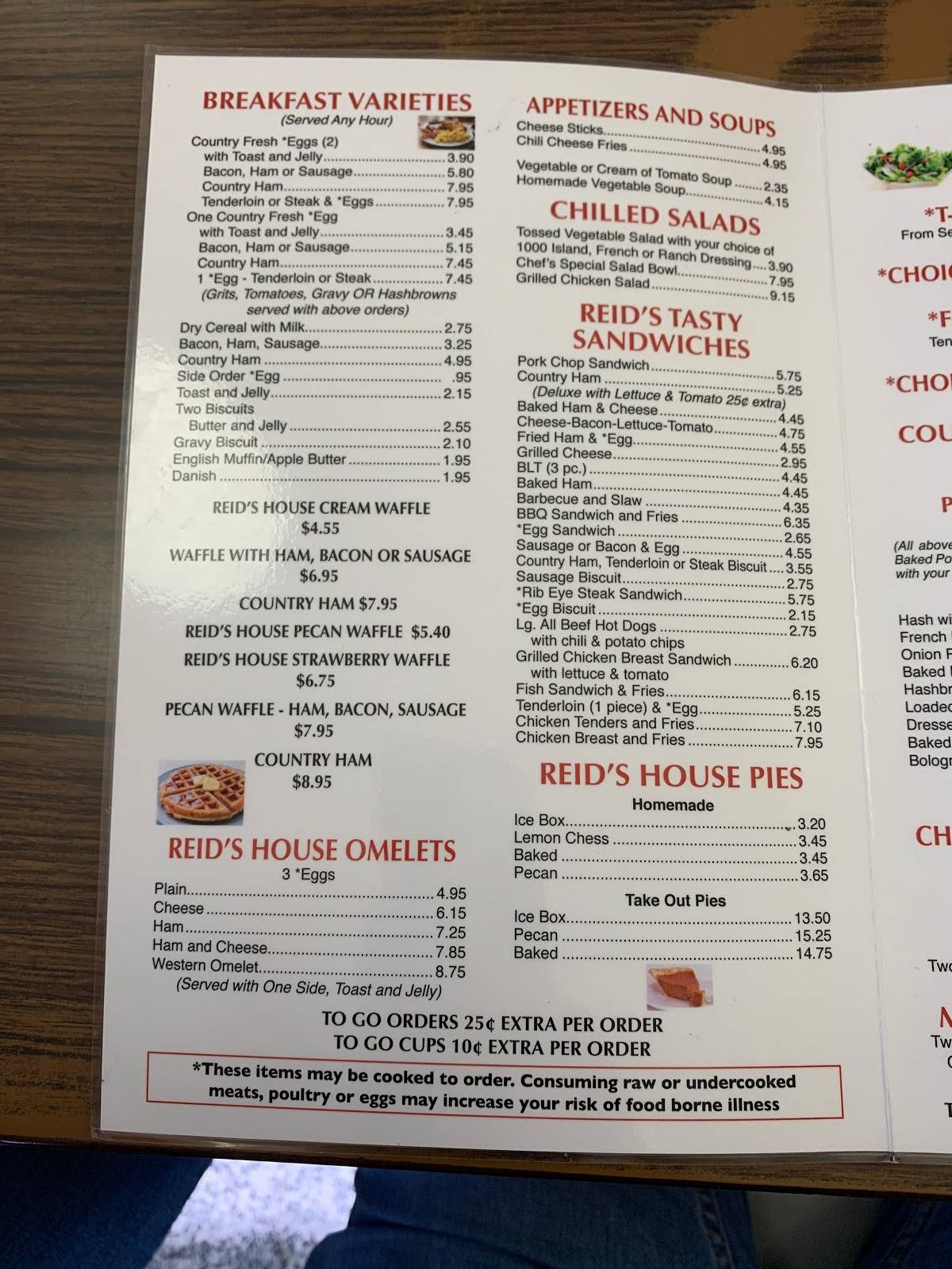 Menu at Reid's House Restaurant, Reidsville
