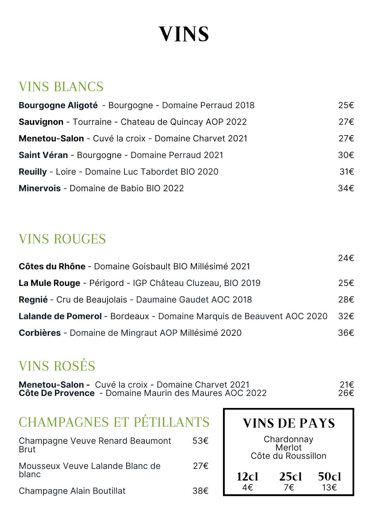 Menu au Relais Resto Pantin café, Pantin